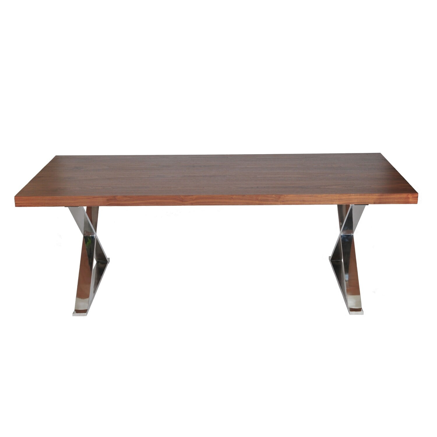 Benjara Rix 87 Inch Dining Table, X Chrome Legs, Walnut Brown ...