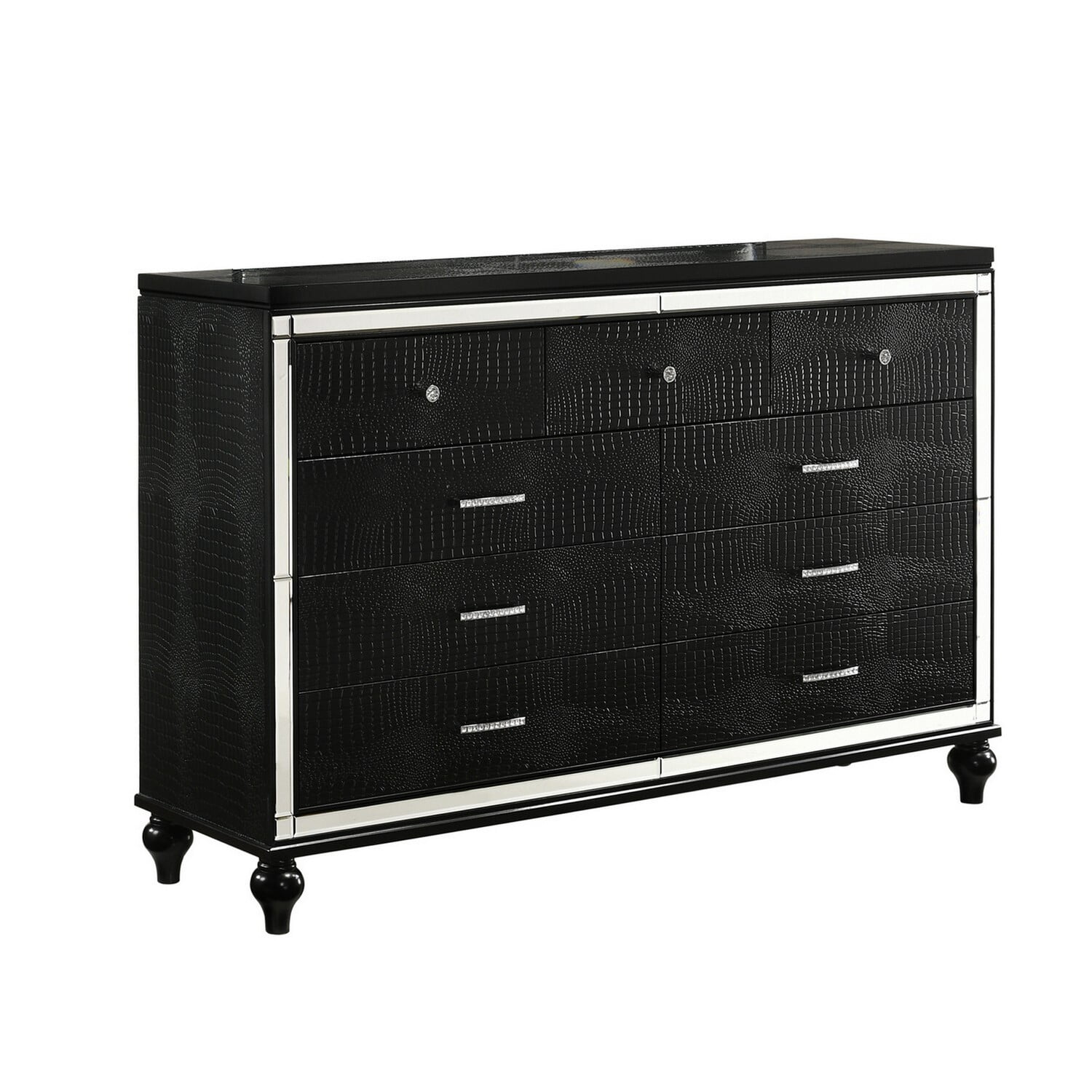 Benjara 9 Drawer Wooden Dresser with Embossed Texture and Mirror ...