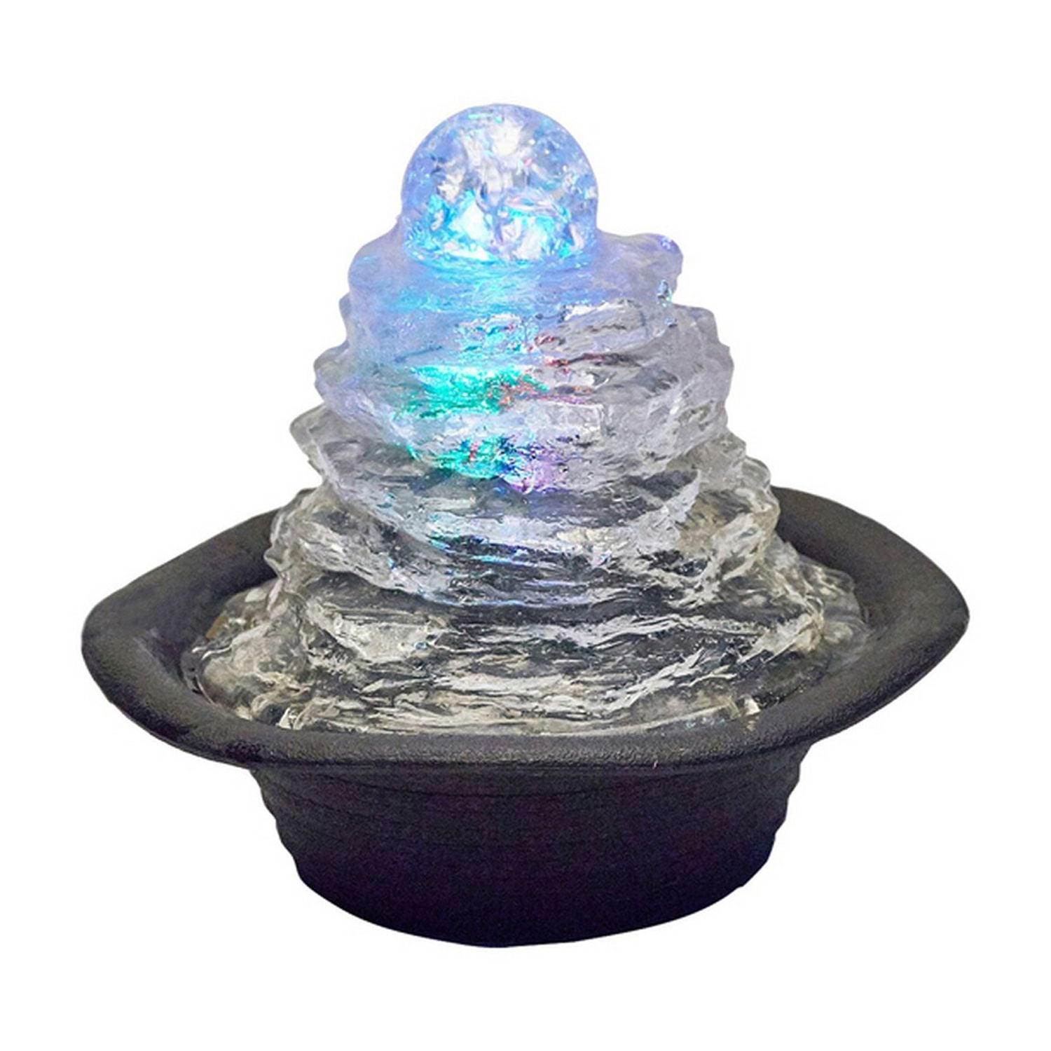 Benjara Sumi 9 Inch Ice Tabletop Water Fountain, Rock Climb Glass Ball ...