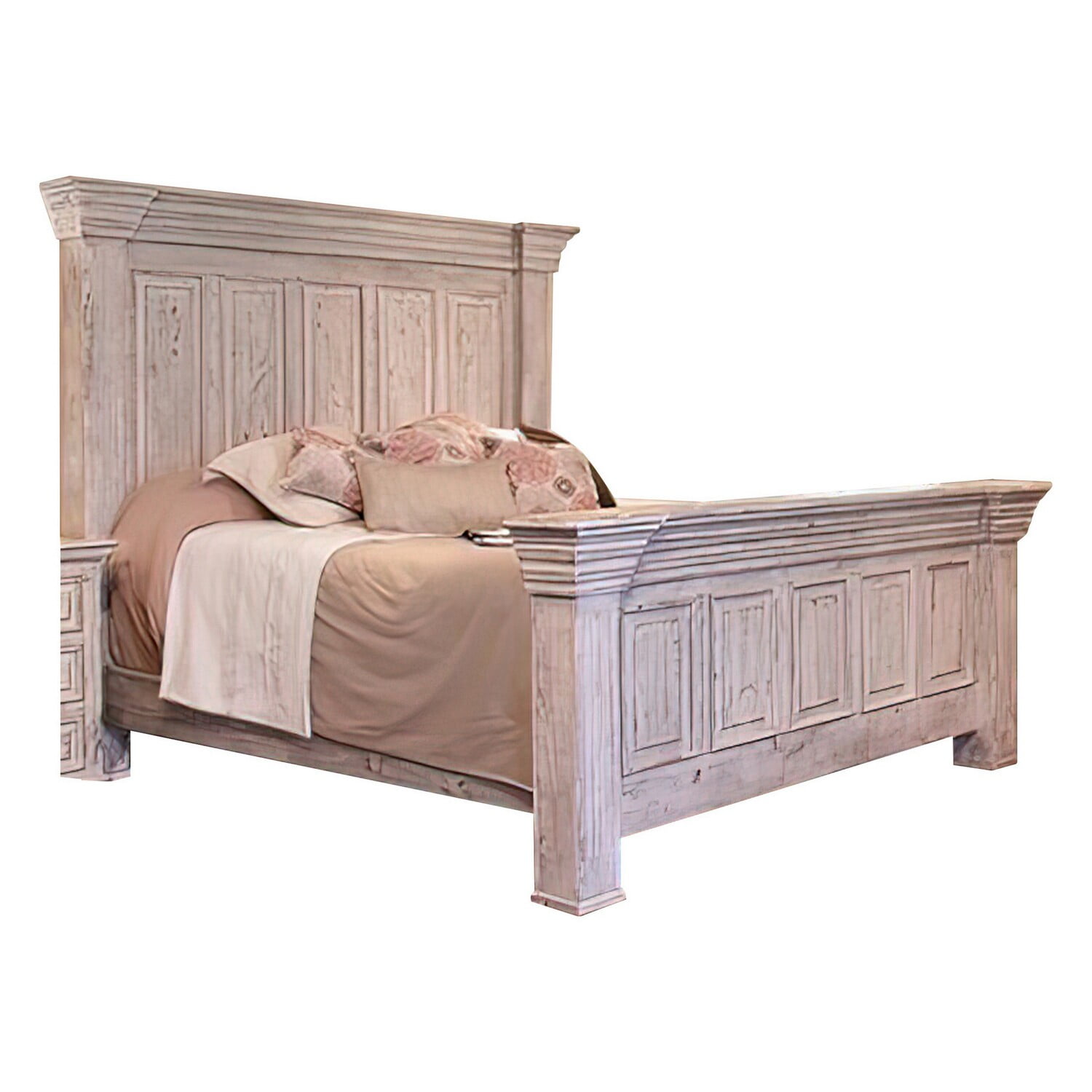 Benjara Abi King Size Bed, Pine Wood, Classic Molded Frame Design ...