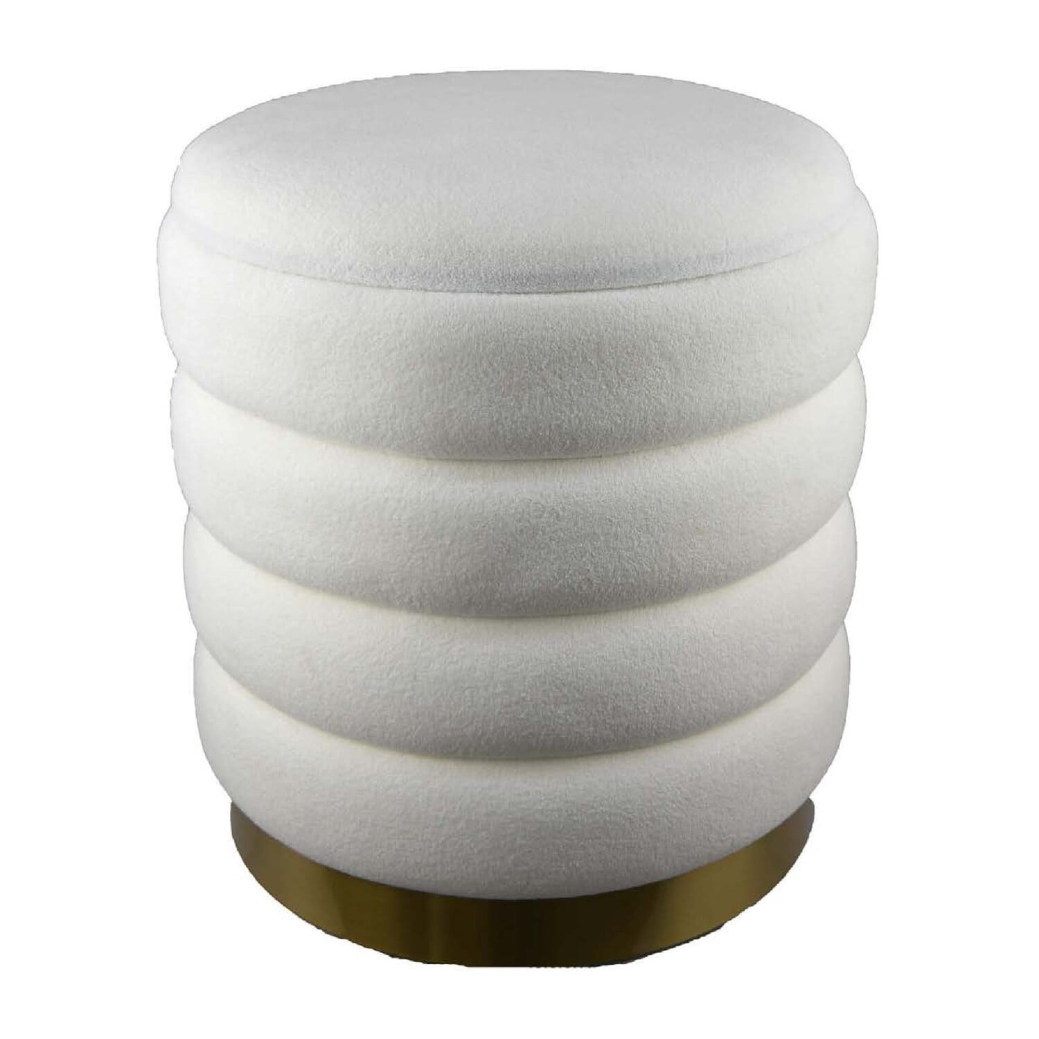 Benjara Accent Stool, 18 Inch White Fabric Upholstery, Gold Metal Base ...