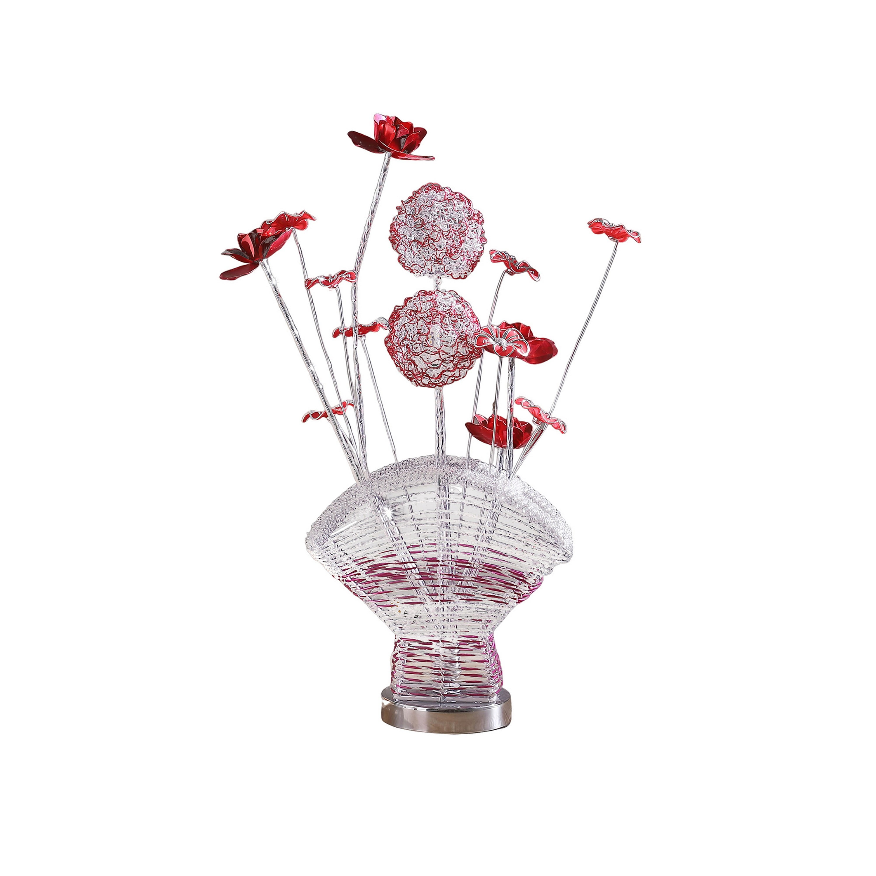 Accent Table Lamp, LED, Red Roses Fan Crystal Vase, Chrome 22 Inch ...