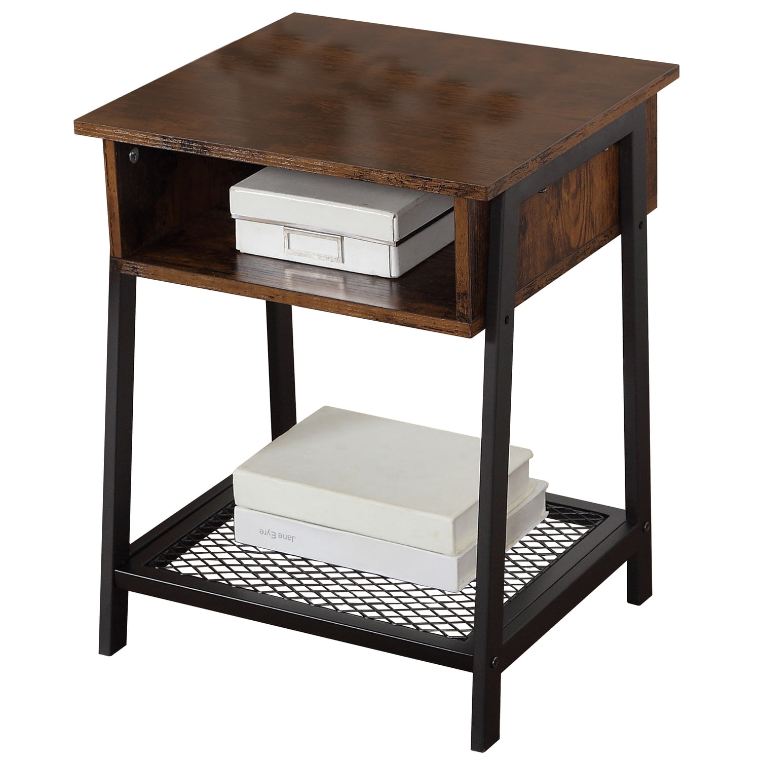 Benjara Accent Table with Open Compartment and Mesh Shelf, Brown and ...
