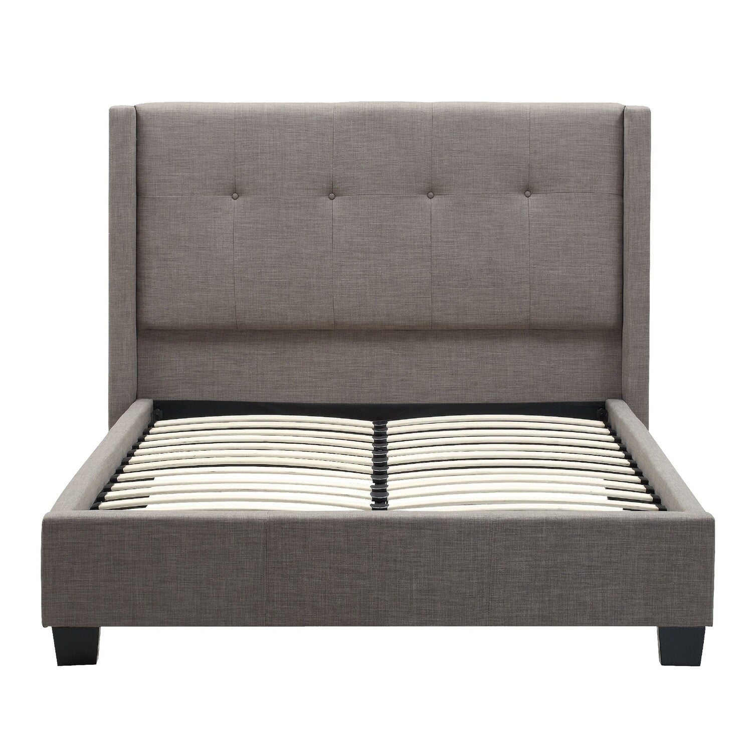 Benjara Adams Low Profile Queen Bed, Piped Edges, Tufted Linen, Gray ...