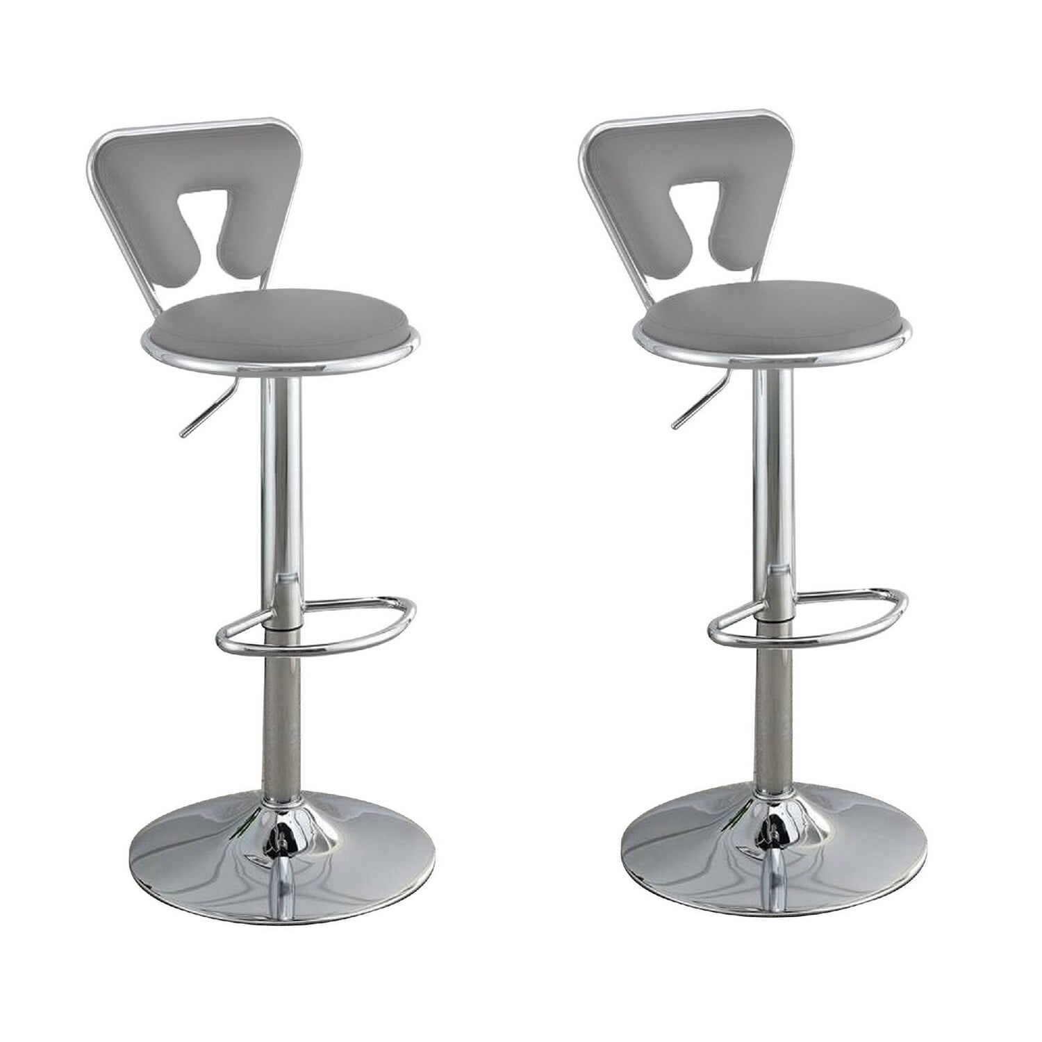Adjustable Barstool with Round Seat and Stalk Support, Set of 2, Gray ...