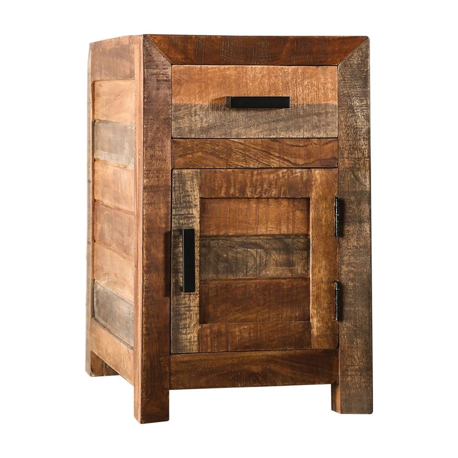 Benjara Agon 25 Inch Side Table, 1 Drawer, Door, Mitered Front, Mango ...