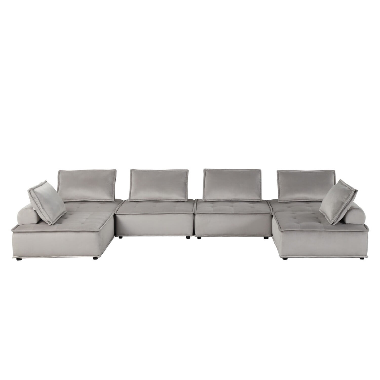 Benjara Alaya U Shaped Modular Sectional Sofa, Gray Tufted Velvet, 160 ...