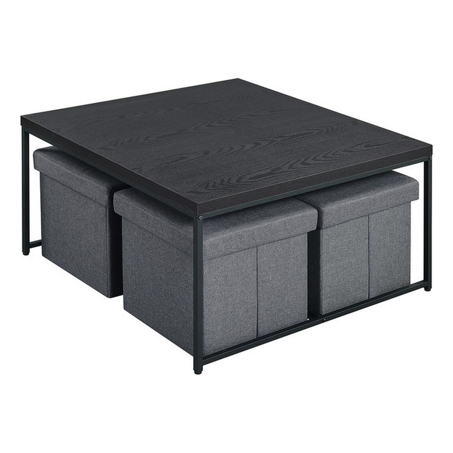 Benjara All 5 Piece Coffee Table Set, Oak Black Top with 4 Nesting ...