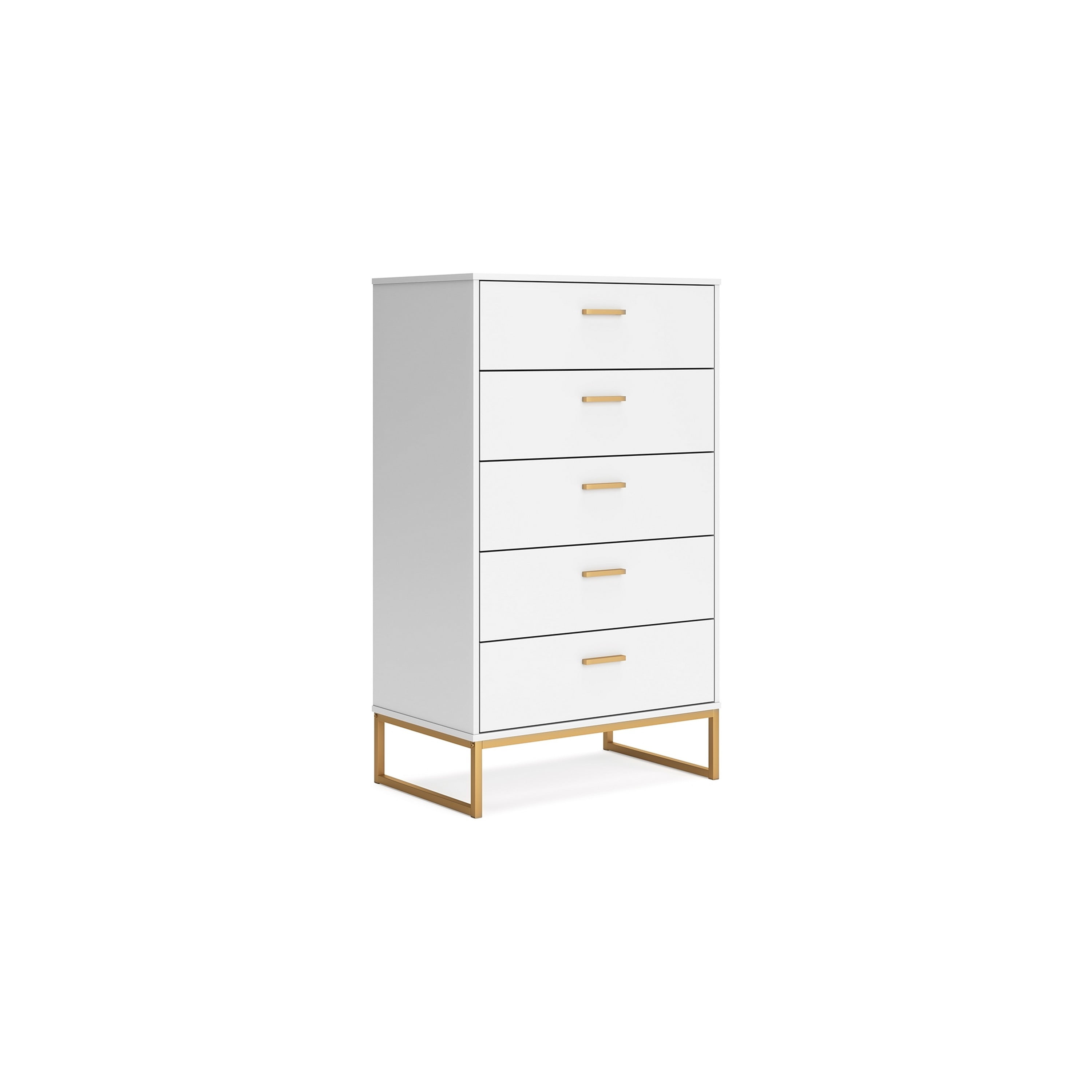 Alli Tall Dresser Chest, 5 Drawers, Matte White, Gold Metal, 51 Inch ...
