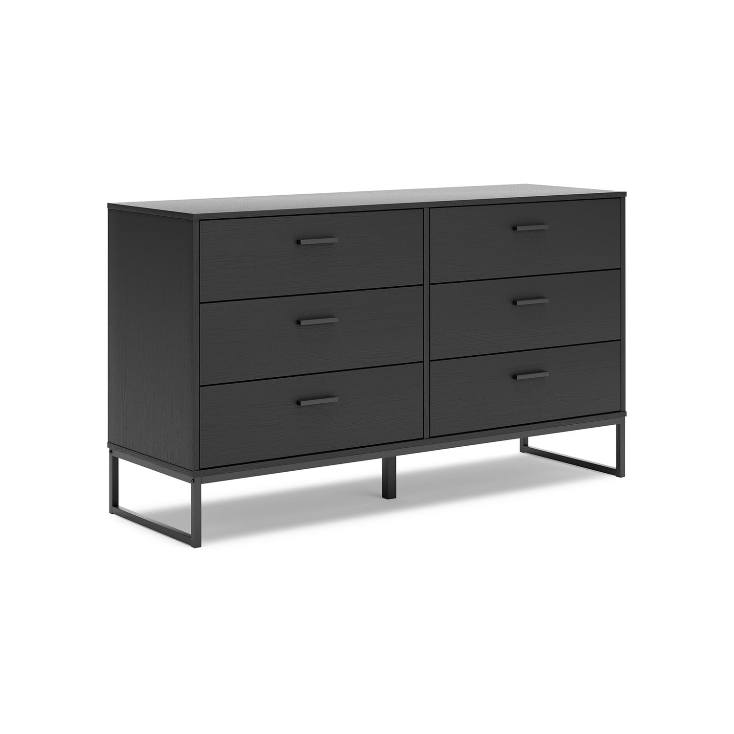 Alli Wide Dresser, 6 Drawers, Matte Black Wood, Metal Base, 59 Inch ...
