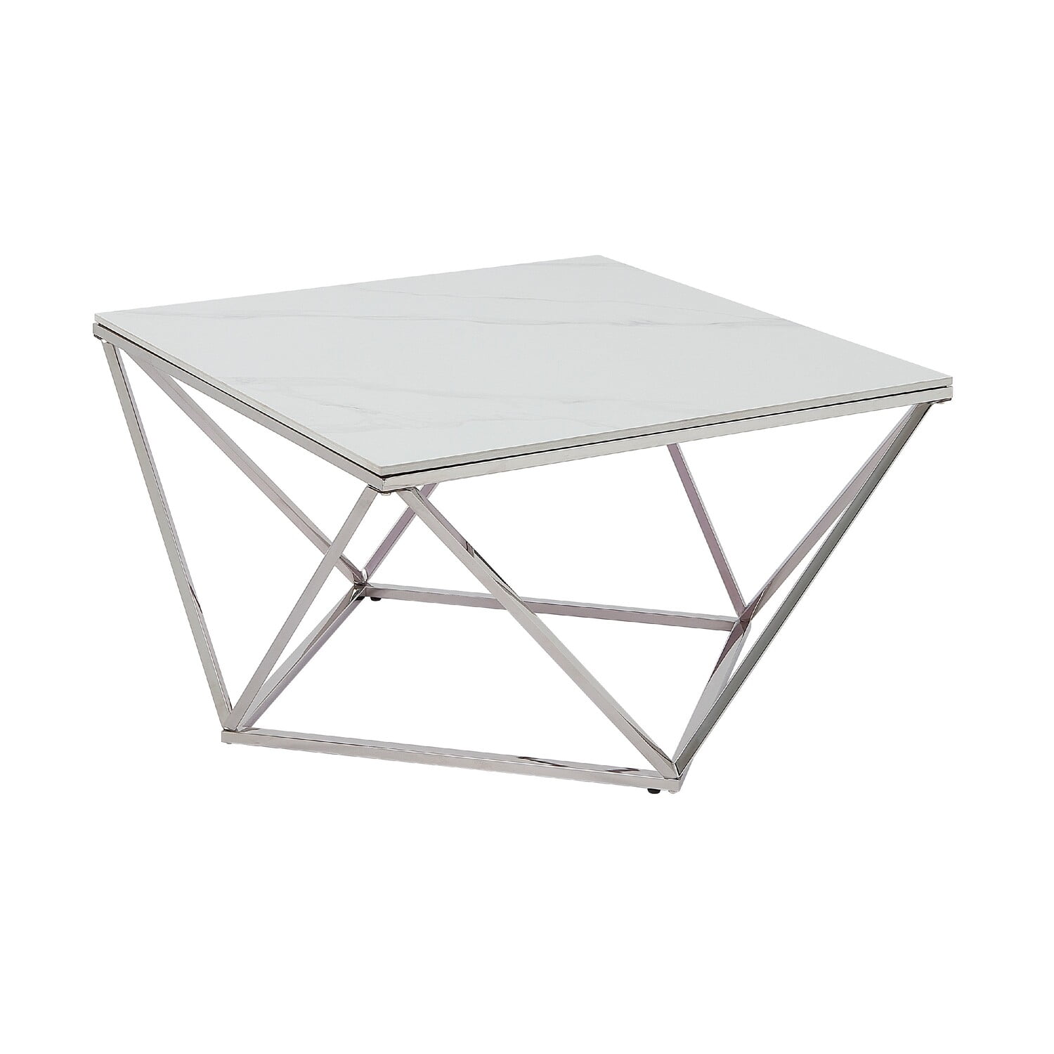 Benjara Allie Coffee Table, Sintered Stone, Silver Stainless Steel 32 ...