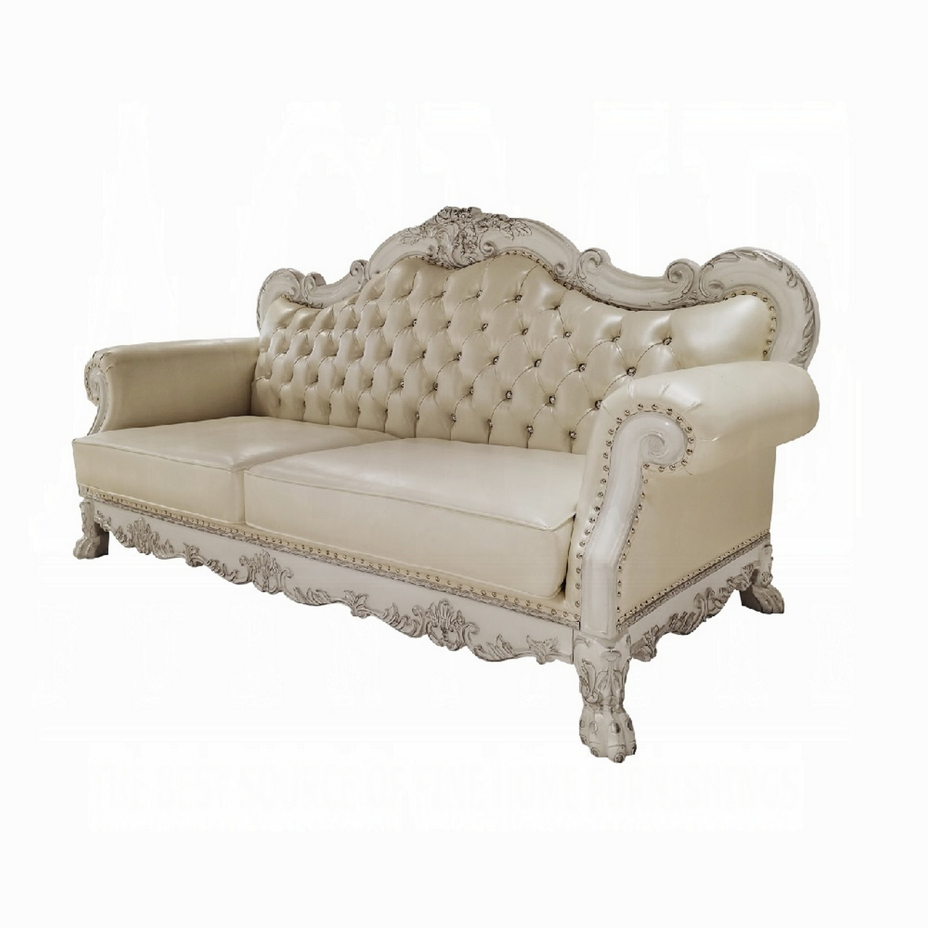 Ally Sofa, 4 Pillows, 86 Inch, Claw Feet, Vintage White Faux Leather ...