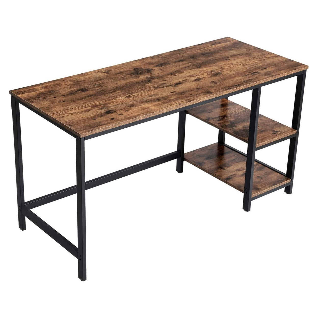 Ann 55 Inch Wooden Office Writing Computer Desk Rustic 2 Shelves Steel ...
