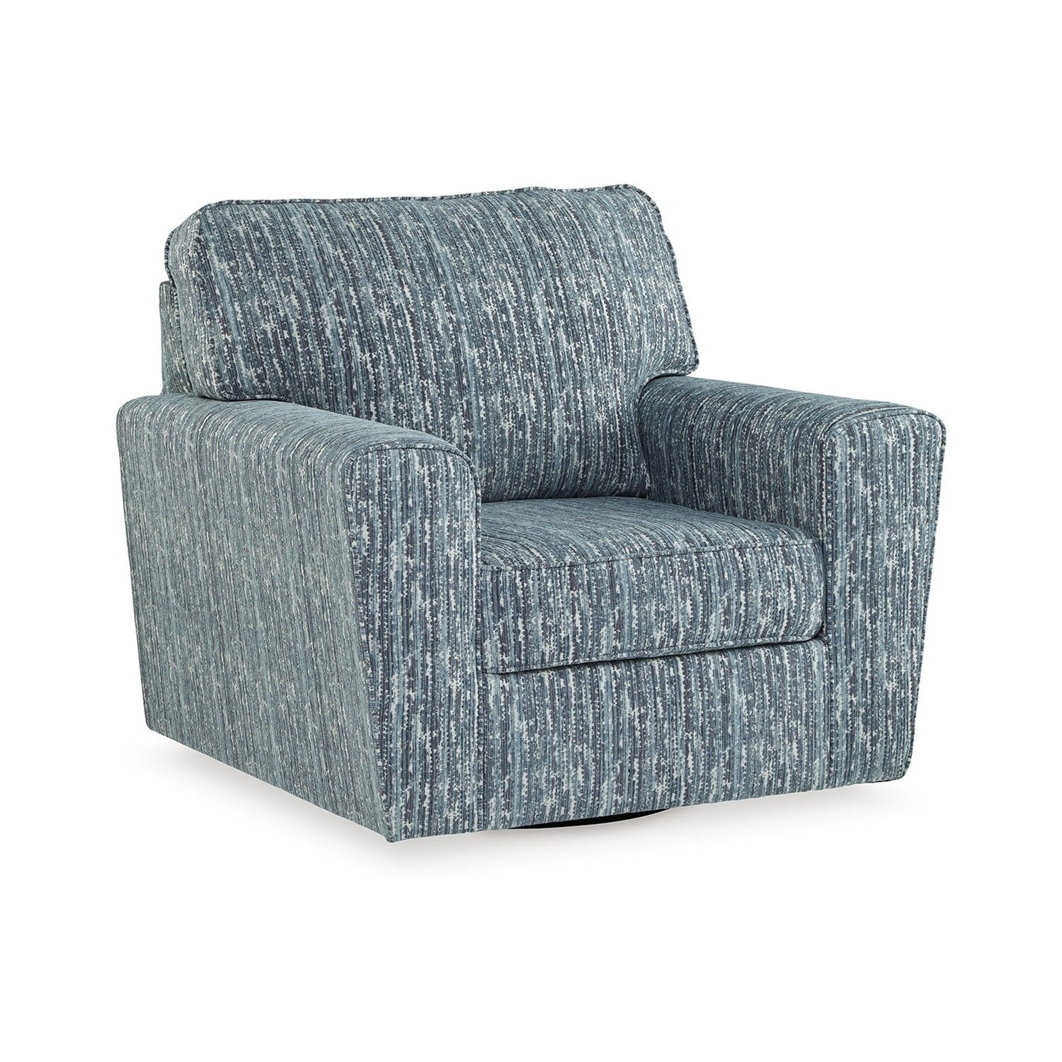 Benjara Antilia Swivel Accent Armchair, Blue Polyester, Abstract Stripe ...