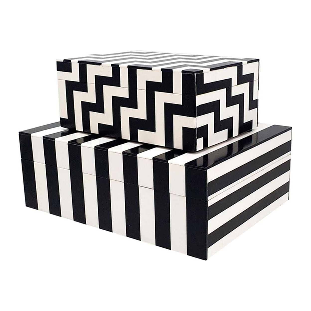 Anya Set of 2 Accessory Boxes, Multipurpose Lidded Storage, Black ...