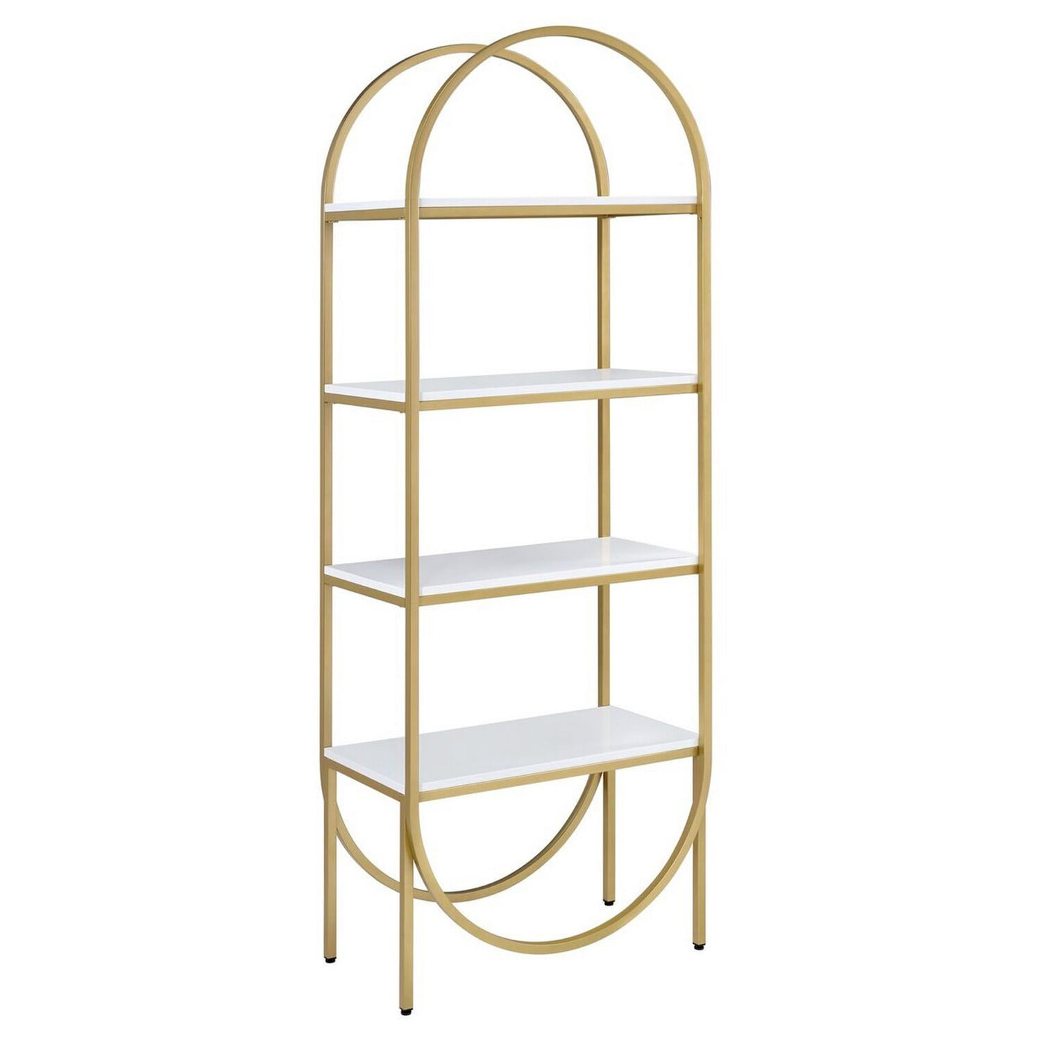 Arched Metal Frame Wooden Bookshelf with 4 Open Compartments inWhite ...