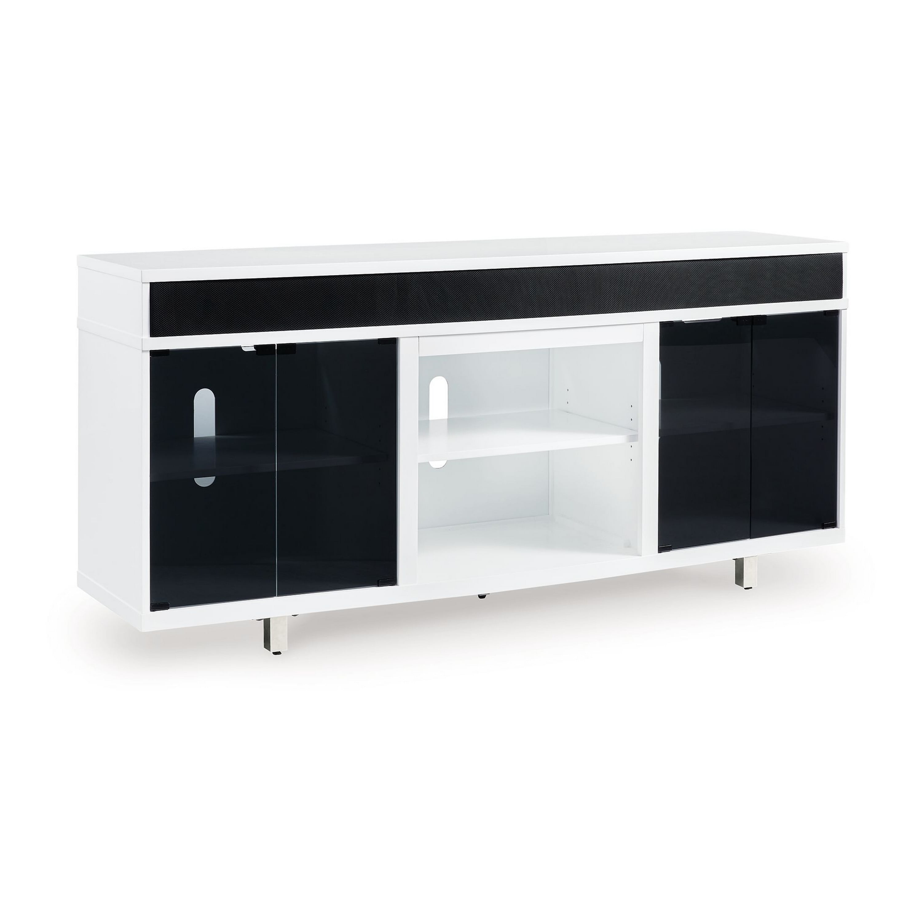 Ardon TV Media Console, Open Fireplace Area, White Black Wood, 72 Inch ...