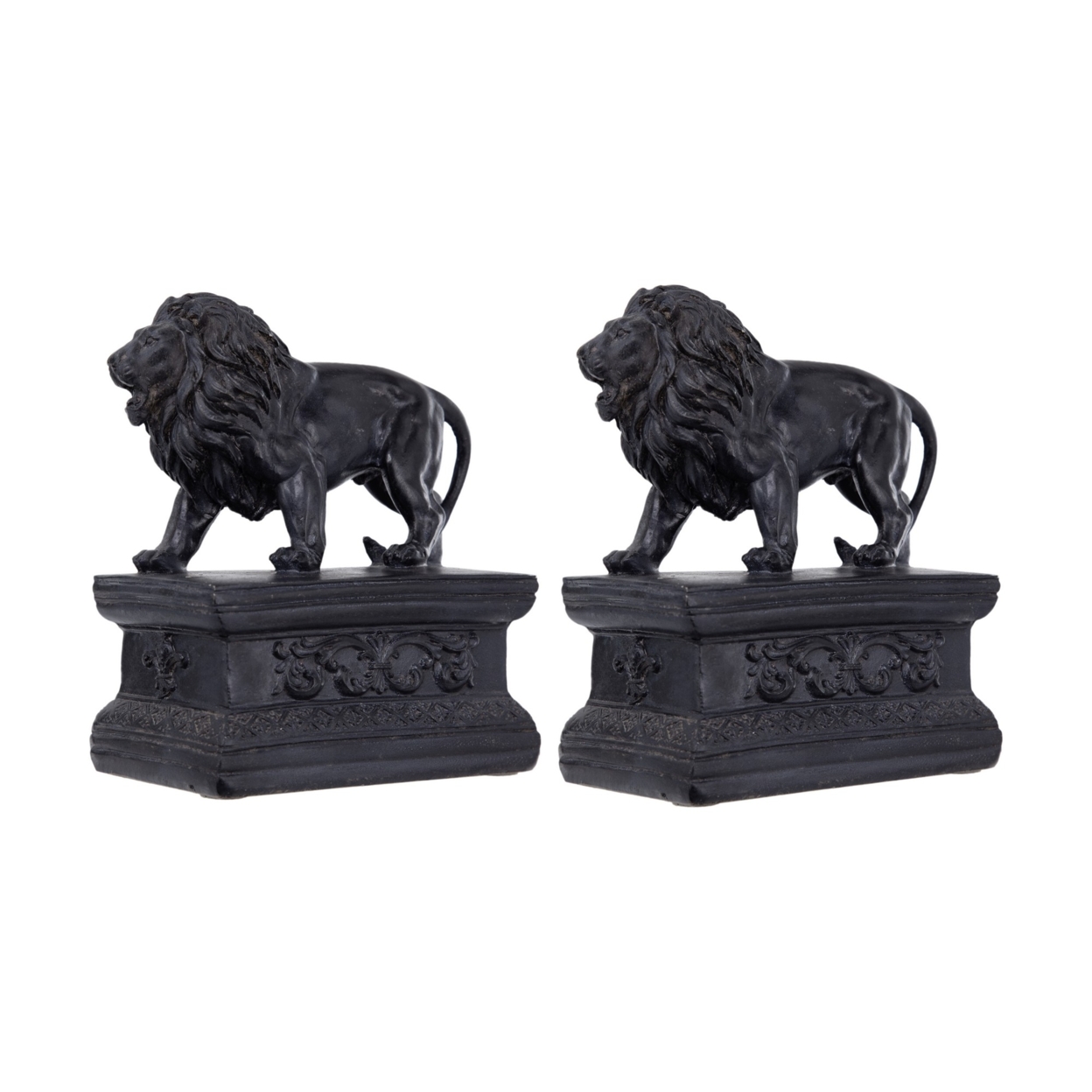 Ari Set of 2 Classic Bookends Lion Statuette Figurines Glossy Black ...