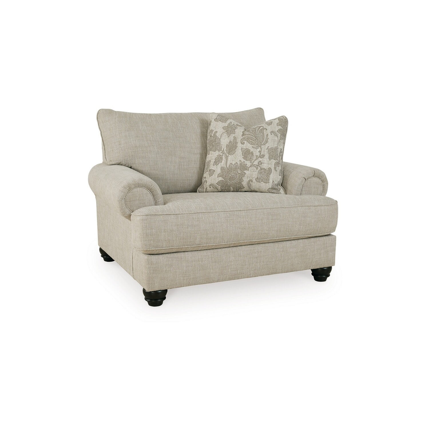 Benjara Asen 51 Inch Wide Oversized Chair, 1 Pillow, Rolled Arms, Beige ...