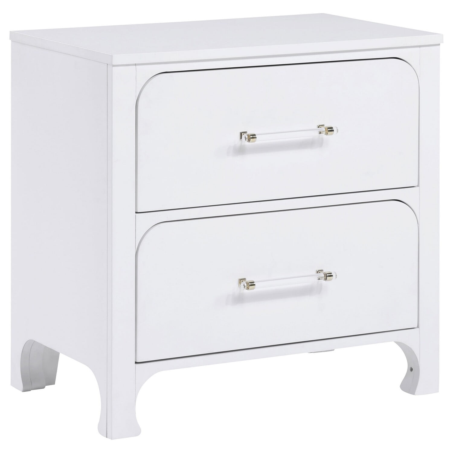 Benjara Asiy Nightstand, 2 Drawers, Clear Bar Handles, Silver and Pearl ...