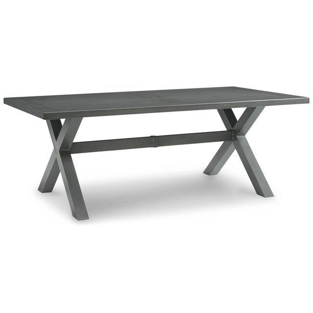 Benjara Asp 80 Inch Outdoor Dining Table, Gray Aluminum Frame, Crossed ...