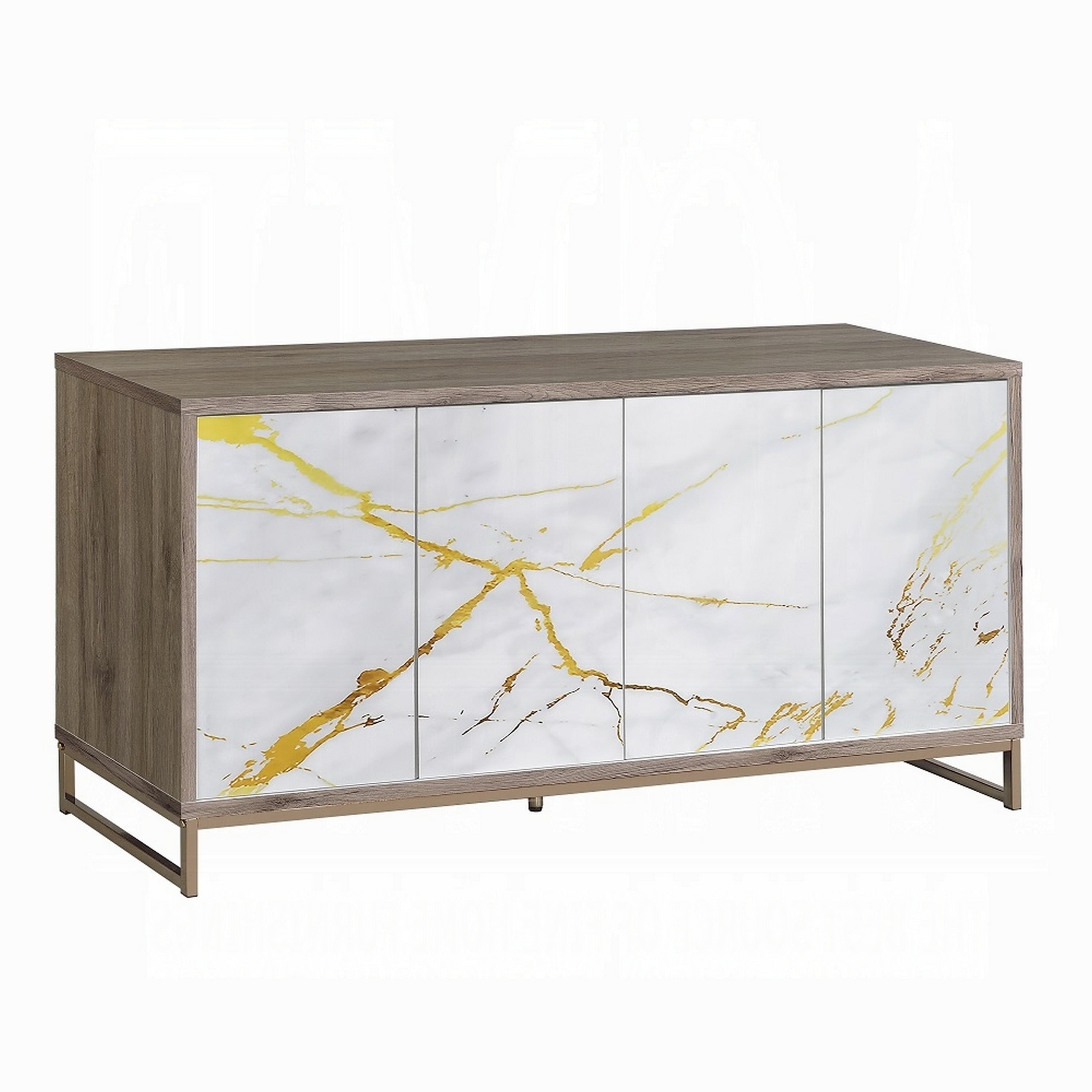 Avia Sideboard Console Cabinet, White Marble Look 4 Door Brown 65 Inch ...