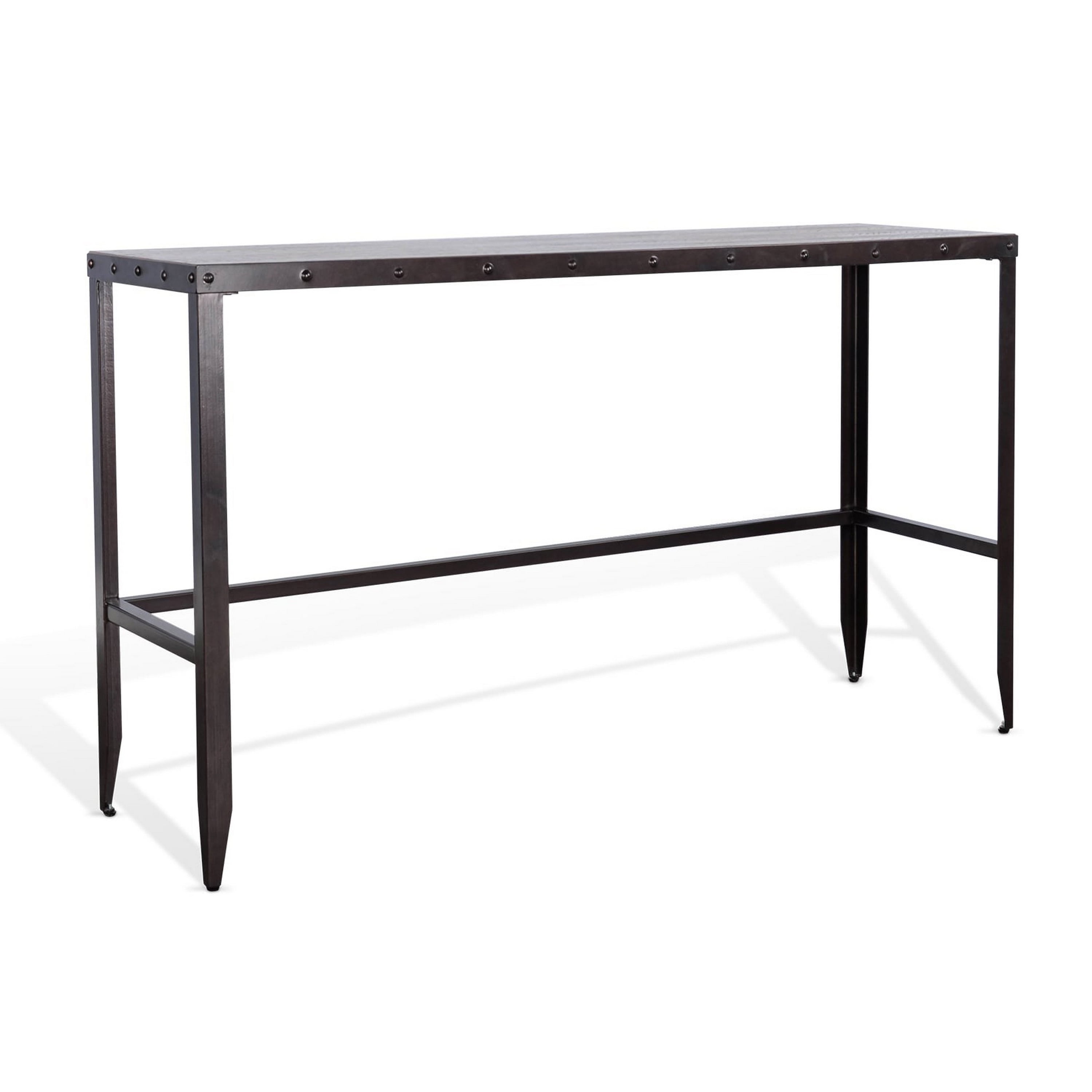 Ayka Sofa Bar Table w Nailhead Accent, 60 Inch Rectangular Brown Wood ...