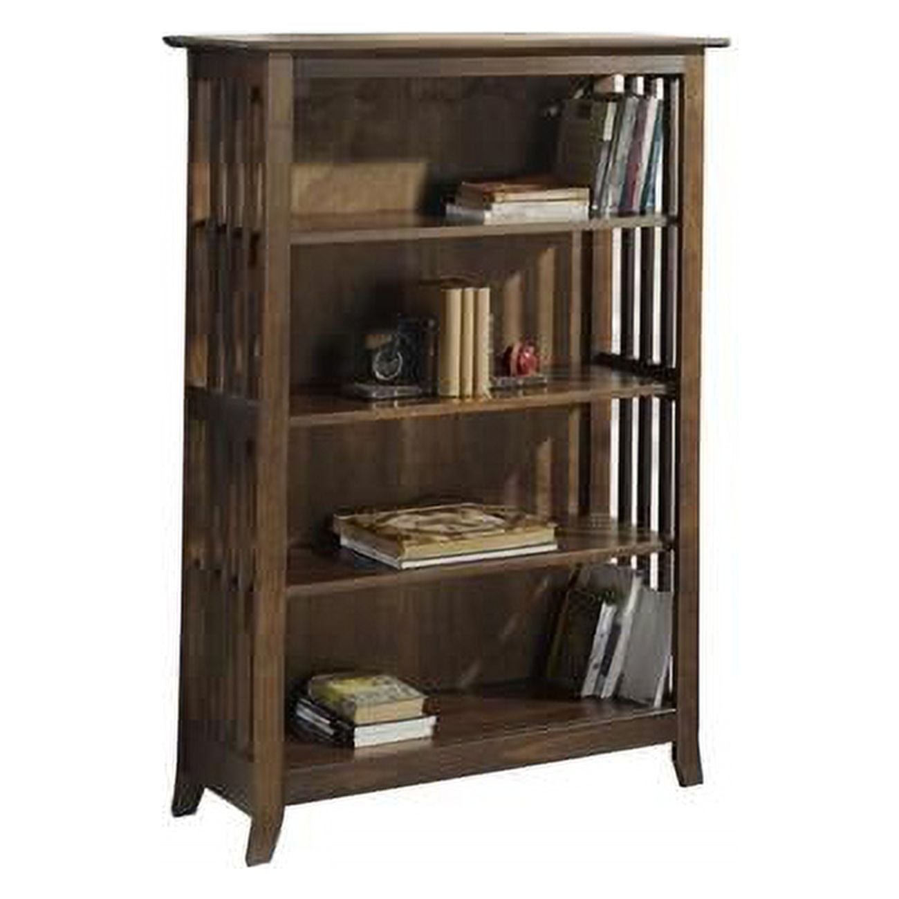 Benjara BM215636 4 Tier Wooden Frame Double Bookcase with Slatted Side ...
