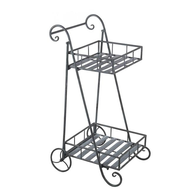 Benjara BM216873 Industrial Style 2 Tier Metal Planter Cart with Scroll ...