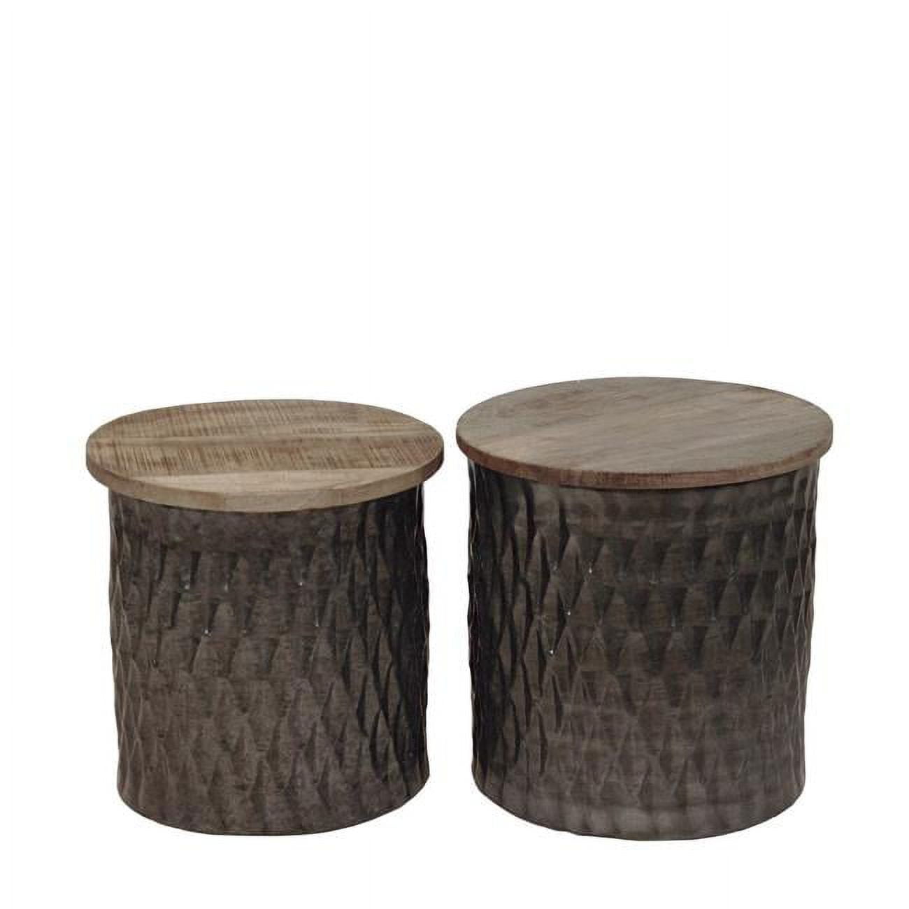 Benjara BM217067 Round Wooden Accent Table with Rhombus Drum Metal Base ...