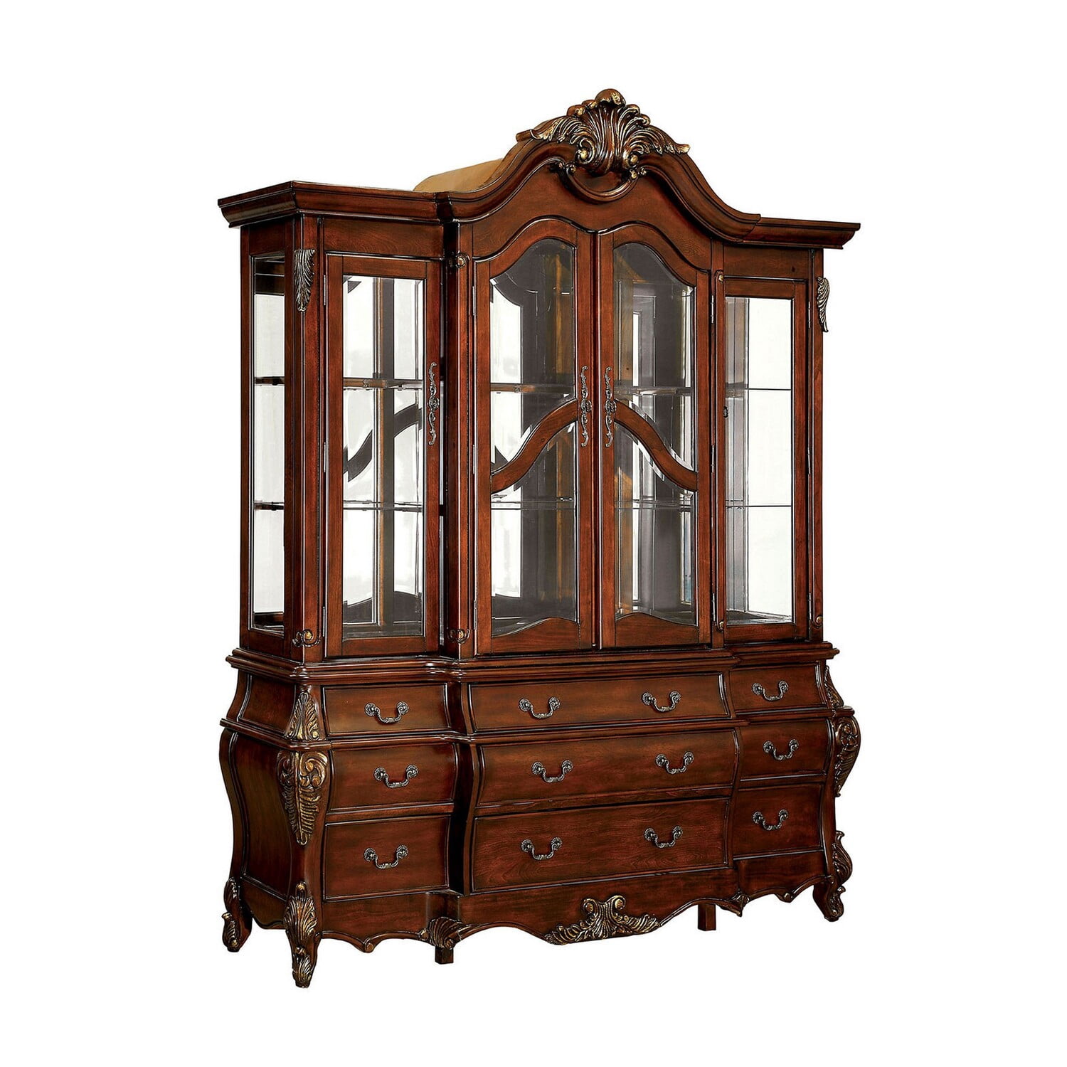 Benjara BM217542 Traditional Hutch & Buffet Set with 4 Glass Doors & 9 ...