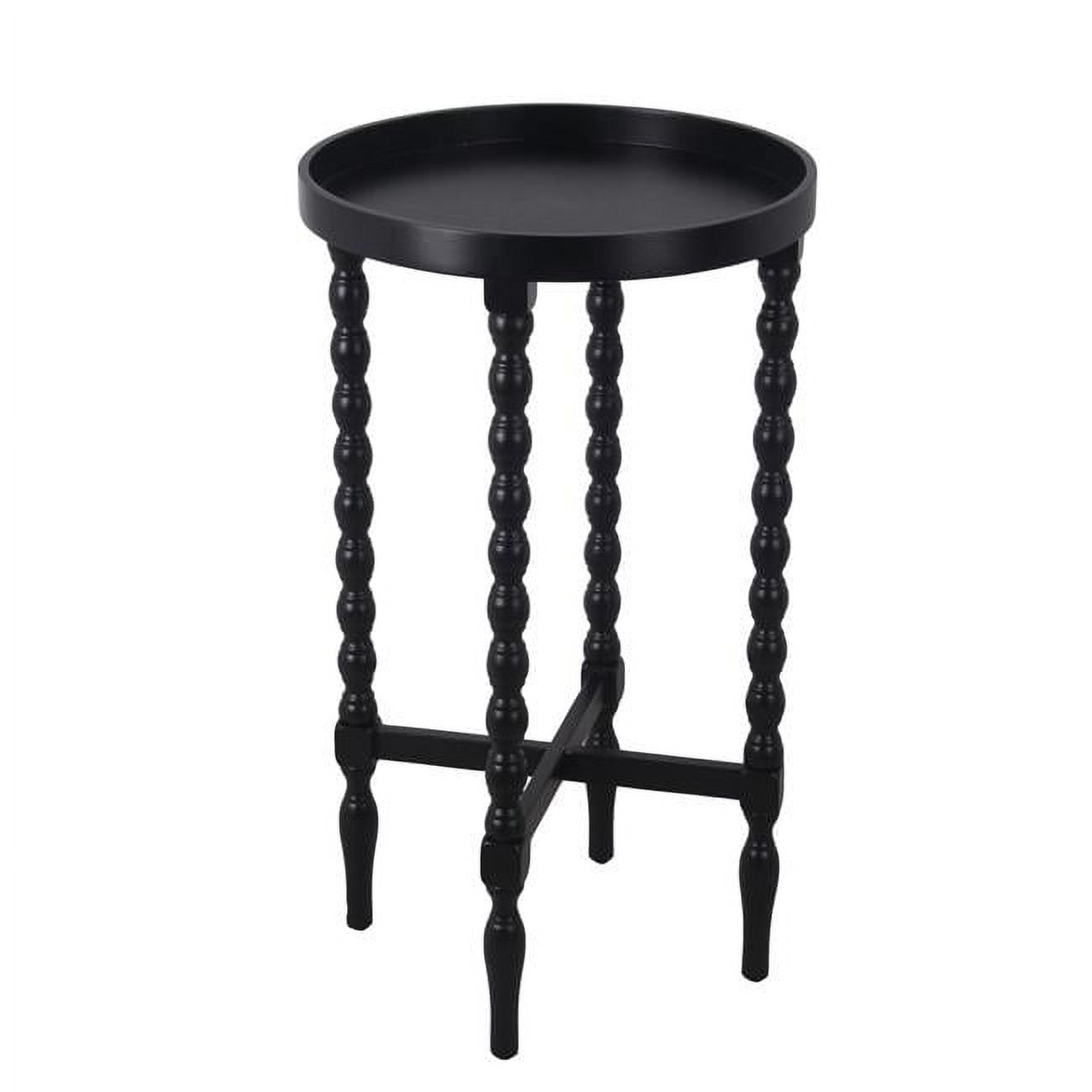 Wooden Round Accent Table with Tray Top and Beaded Turned Legs, Black ...