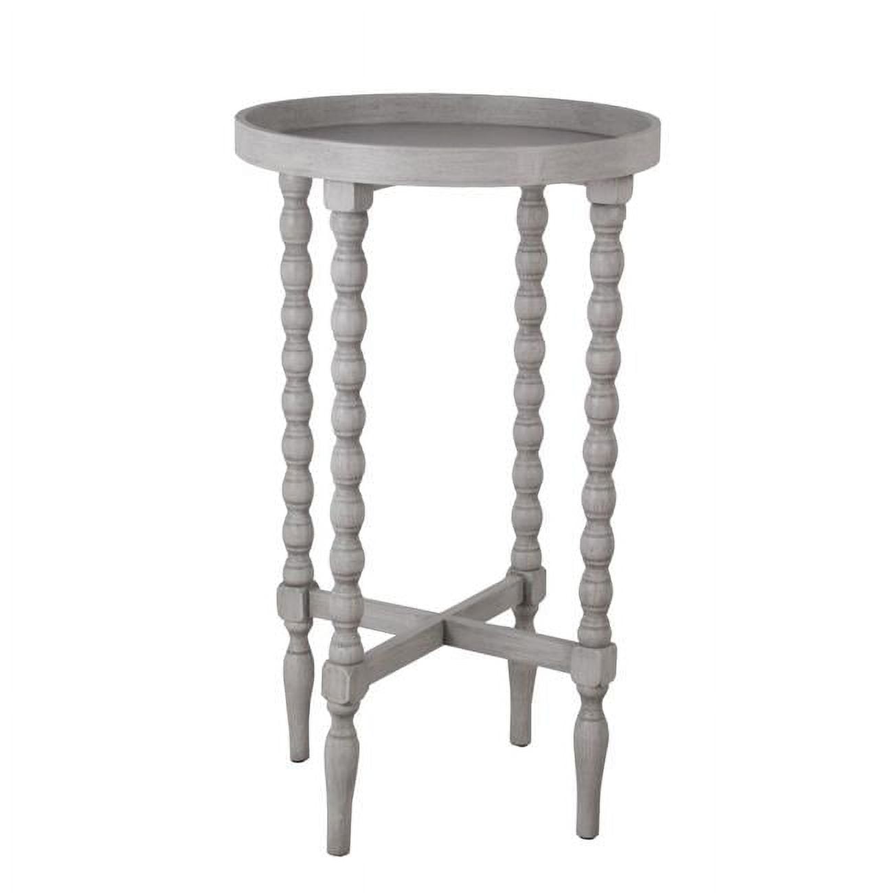 Wooden Round Accent Table with Tray Top and Beaded Turned Legs, Light ...