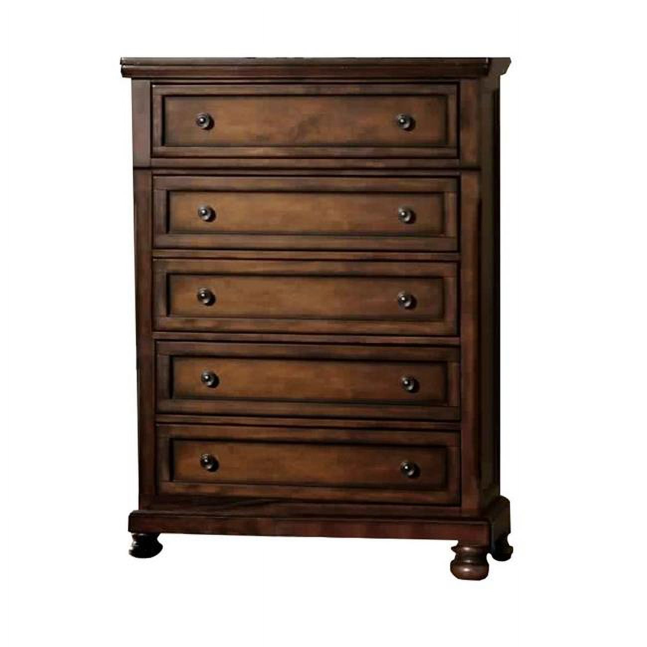 Benjara 5 Drawer Vertical Chest with Metal Knobs and Bun Feet, Cherry ...