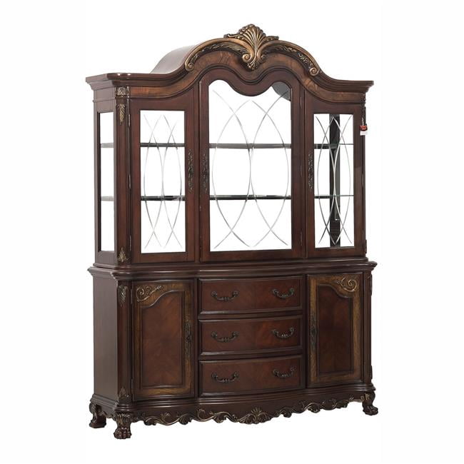 Benjara BM220088 Scalloped Crown Top Wooden Hutch with Glass Door ...