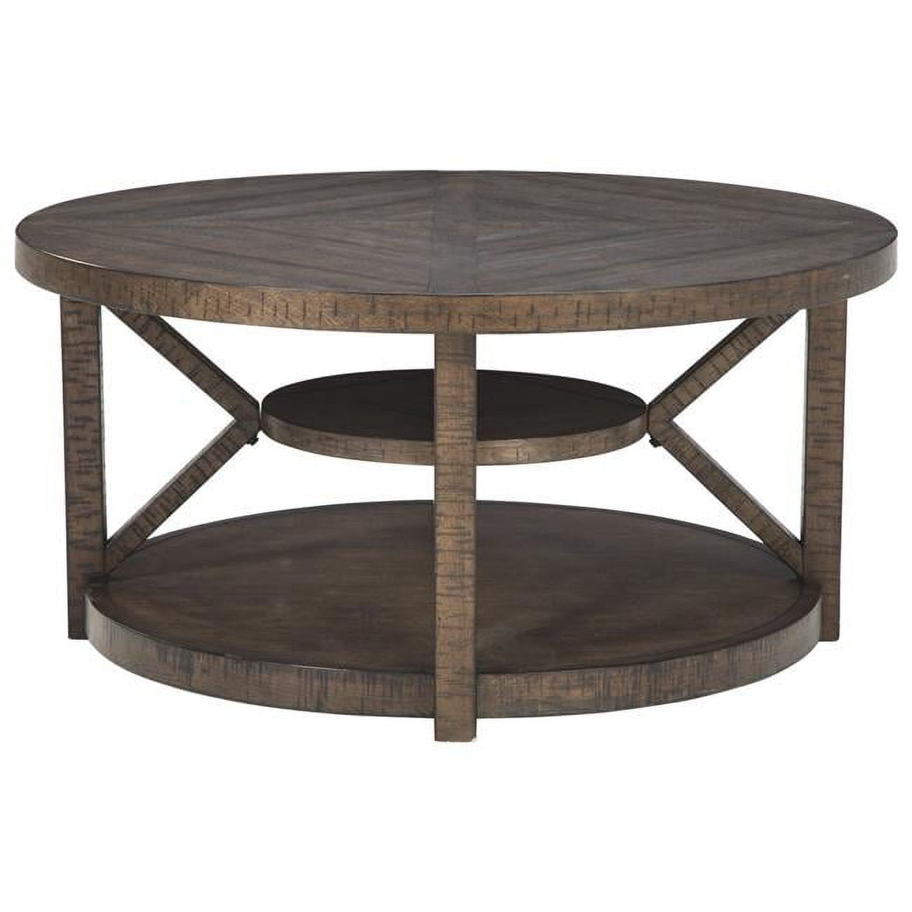 Benjara BM226529 Rustic Plank Style Round Wooden Cocktail Table with ...
