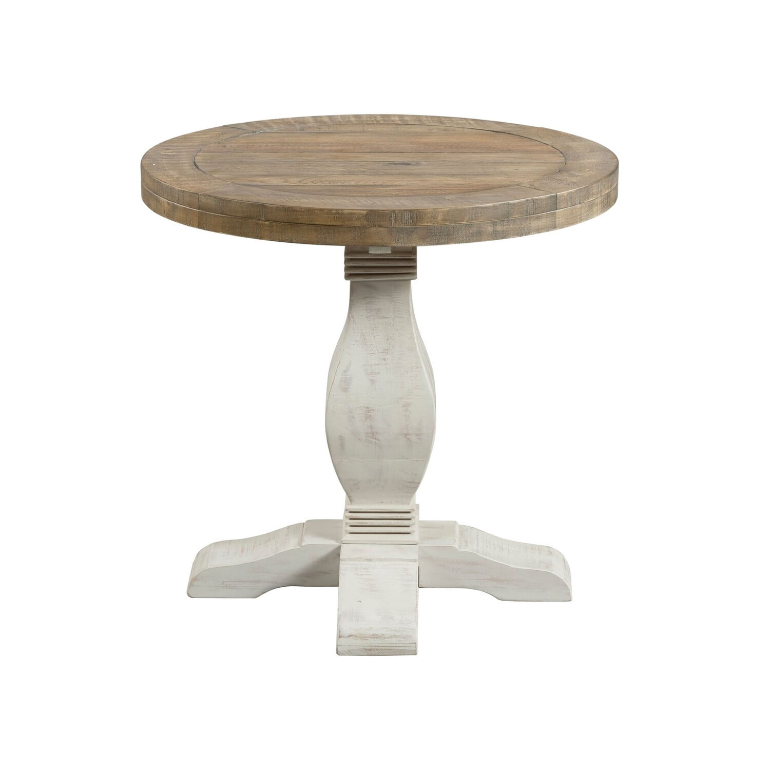 26 Inch Round End Table with Pedestal Base, Brown and White - Walmart.com