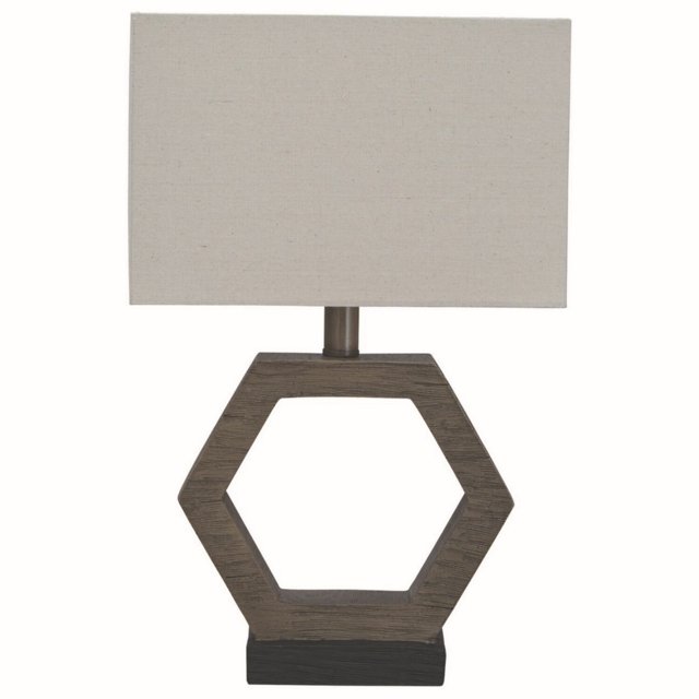 Benjara BM231955 Hexagonal Wooden Base Table Lamp with Rectangular ...