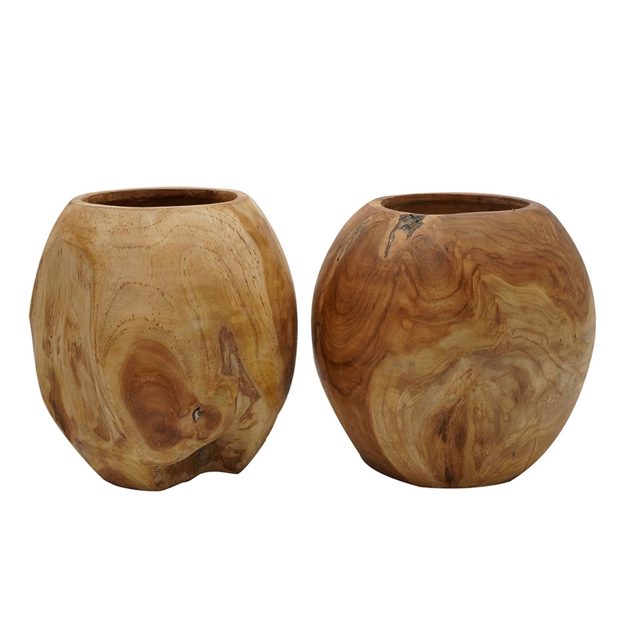 Set of 2 Decorative Teak Wood Table Bowls, Accent Piece, Brown FInish ...