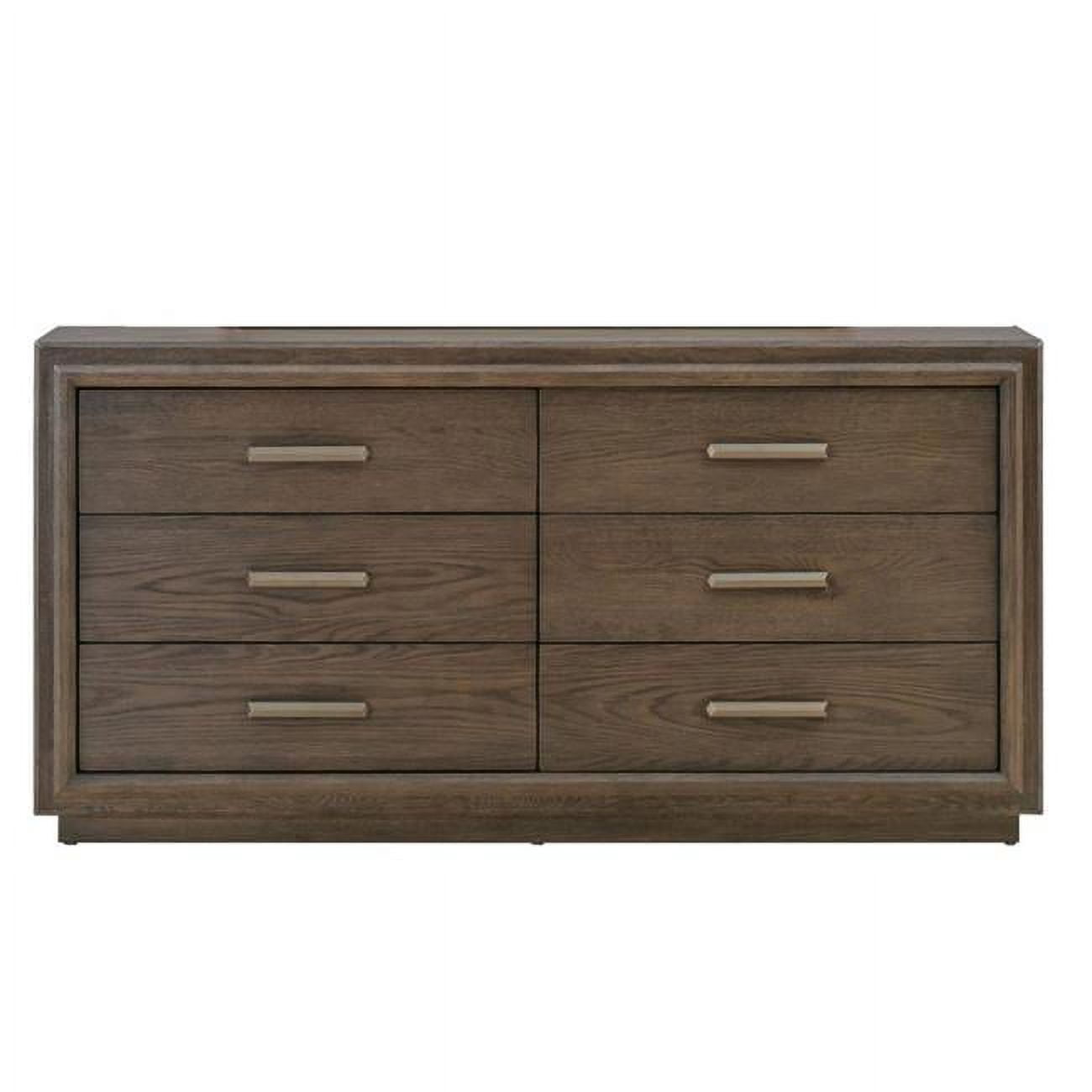 68 Inch Dresser, 6 Drawers, Brown Wood, Chamfered Handles, Wood Grain ...