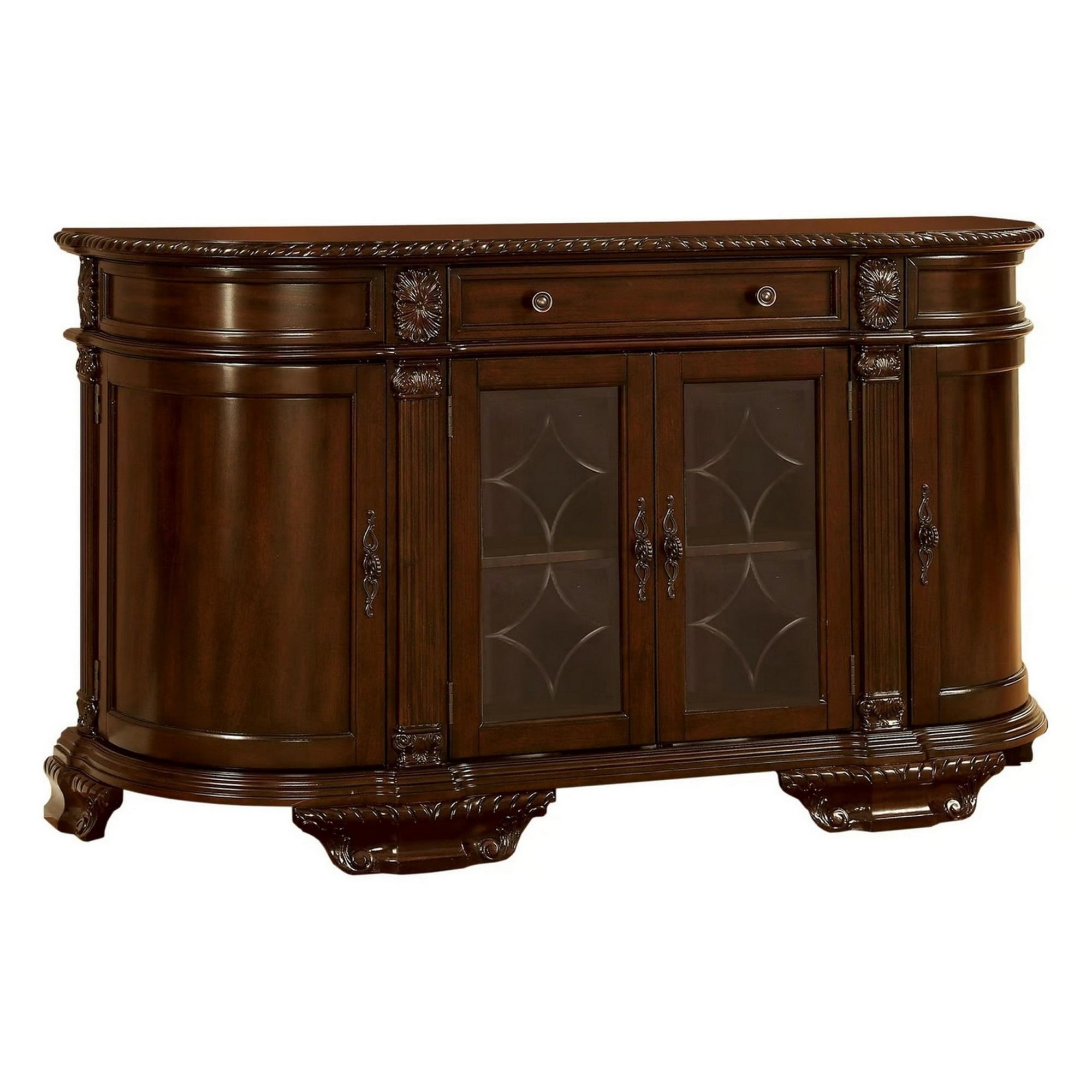 Benjara BM300618 66 in. Traditional Buffet Server, Glass Cabinet, Side ...