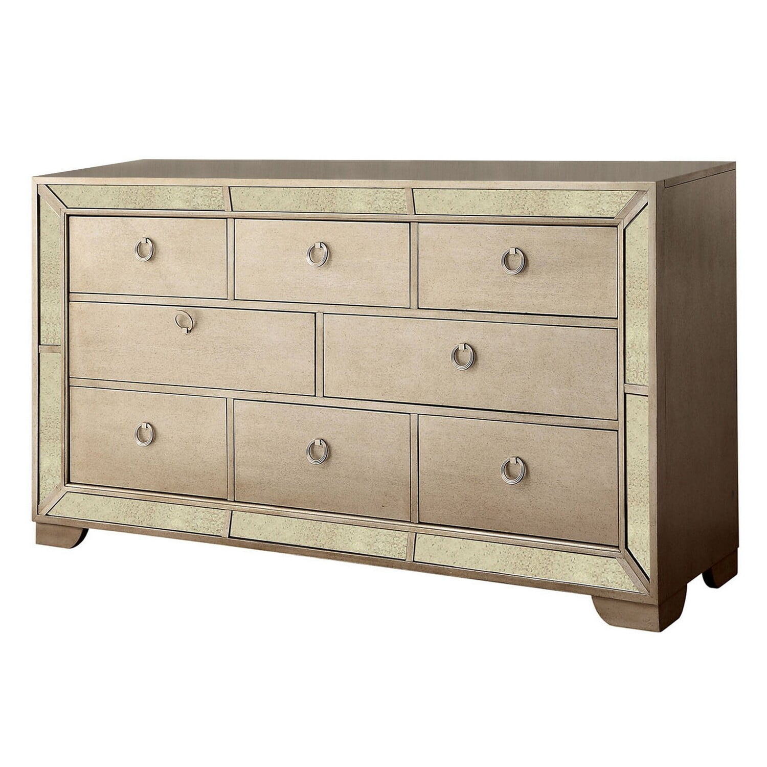 Benjara Leena 68 Inch Wide Dresser, Mirror Trim, 8 Gliding Drawers ...