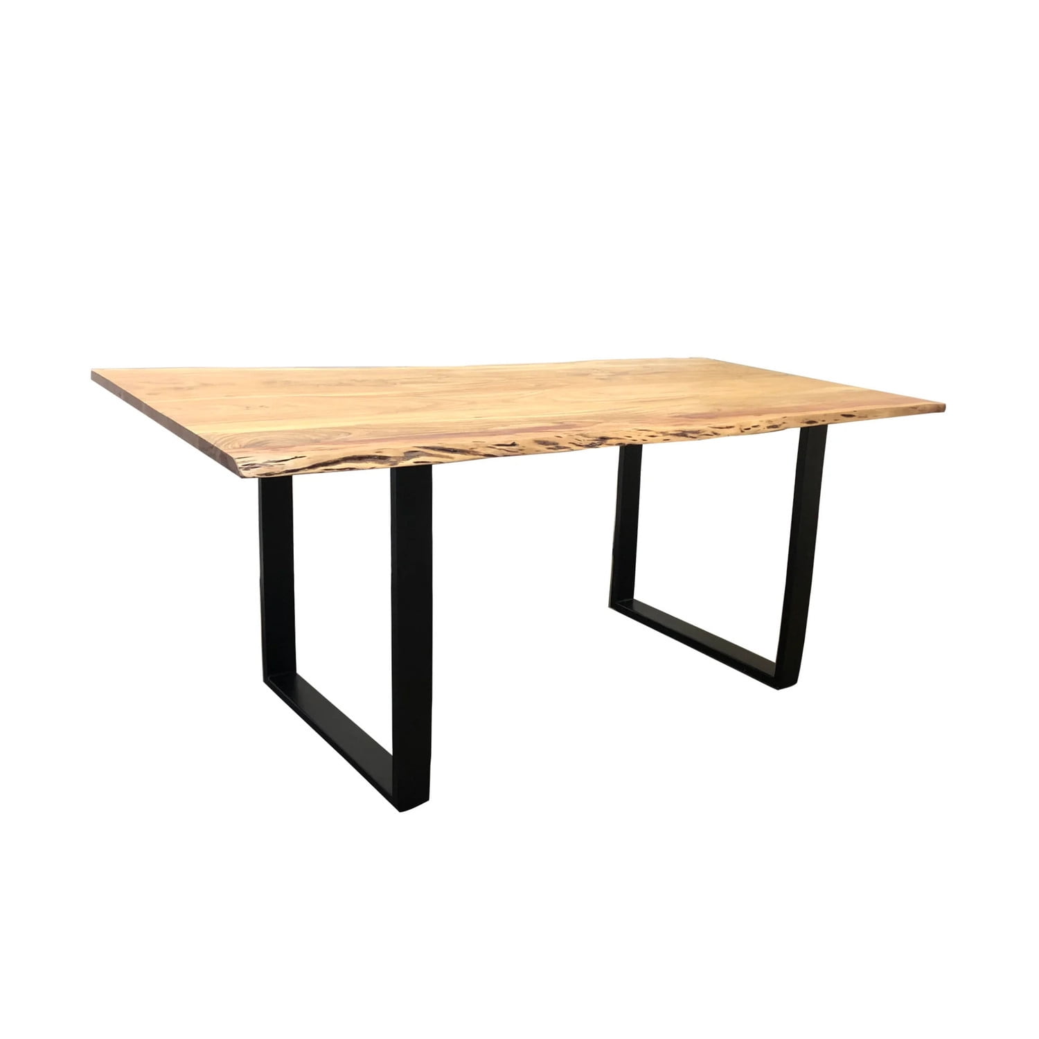 71 Inch Live Edge Dining Table U Design Black Metal Legs Natural Brown ...
