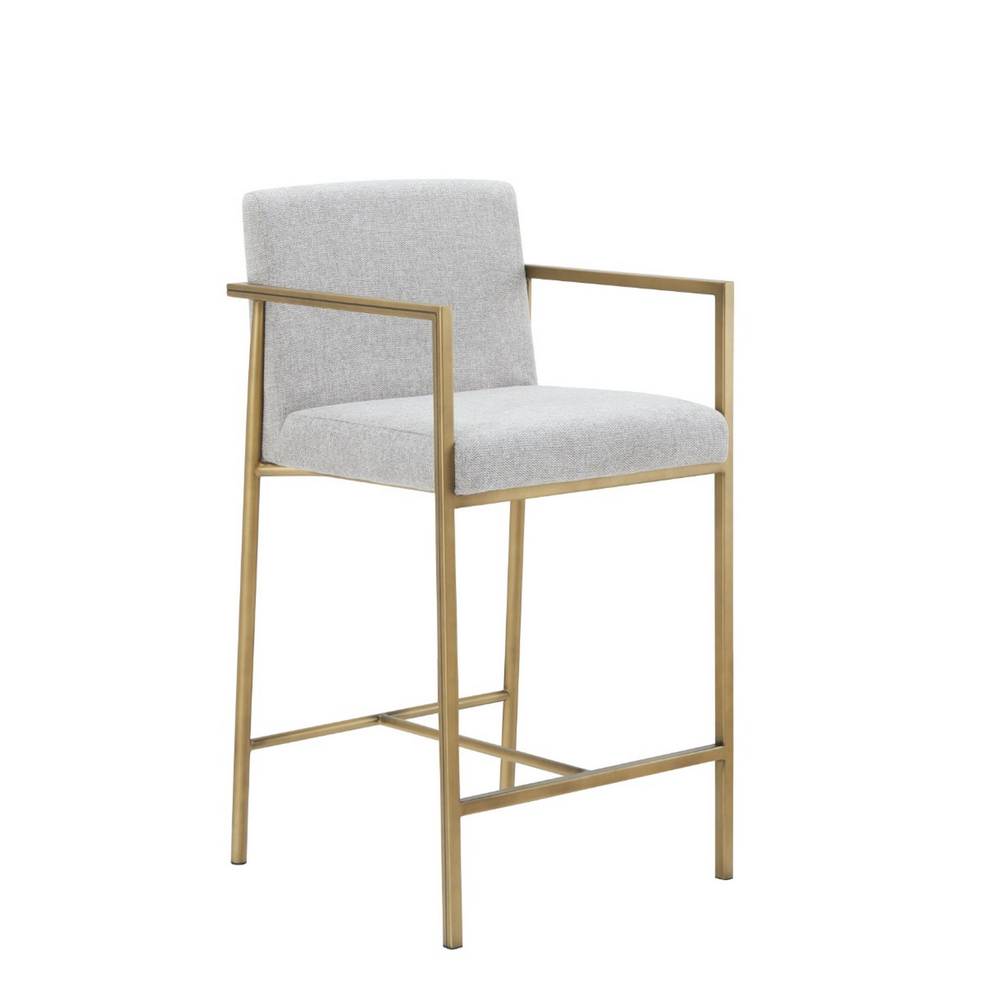 40 Inch Modern Counter Height Padded Stool, White Fabric, Brass Frame ...