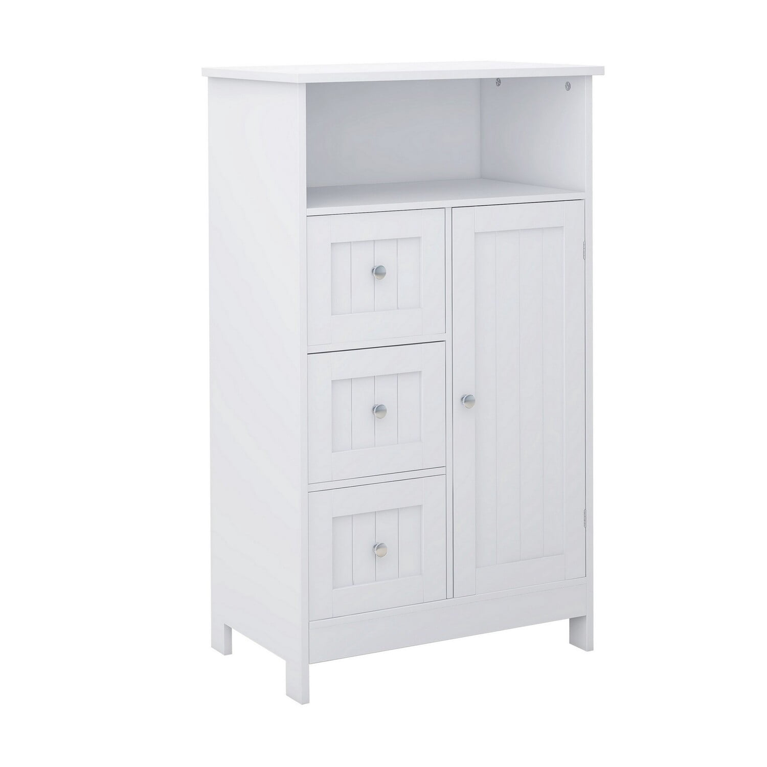 39 Inch Storage Cabinet with 3 Drawers 1 Open Shelf Crisp White Finish ...
