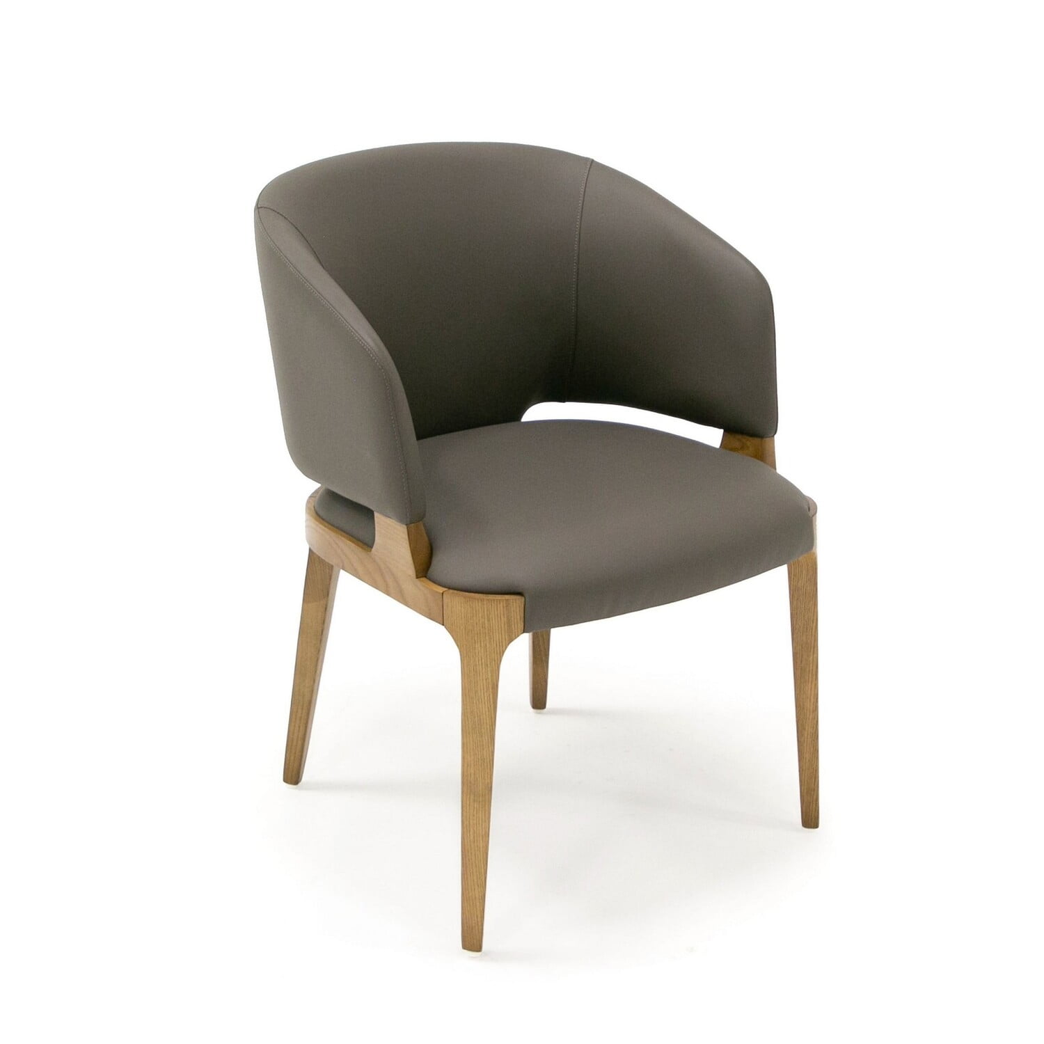 22 Inch Dining Chair Gray Vegan Faux Leather Curved Back Solid Wood ...