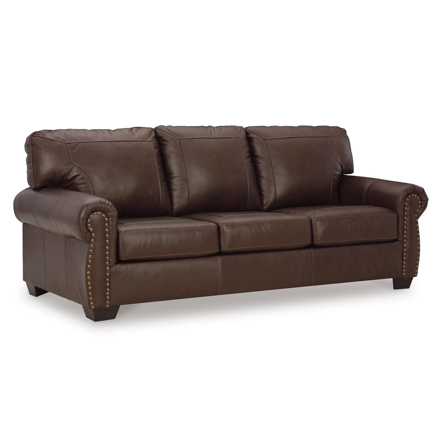 92 Inch Sofa Nailhead Trim Cushion Seating Brown Leather Upholstery ...