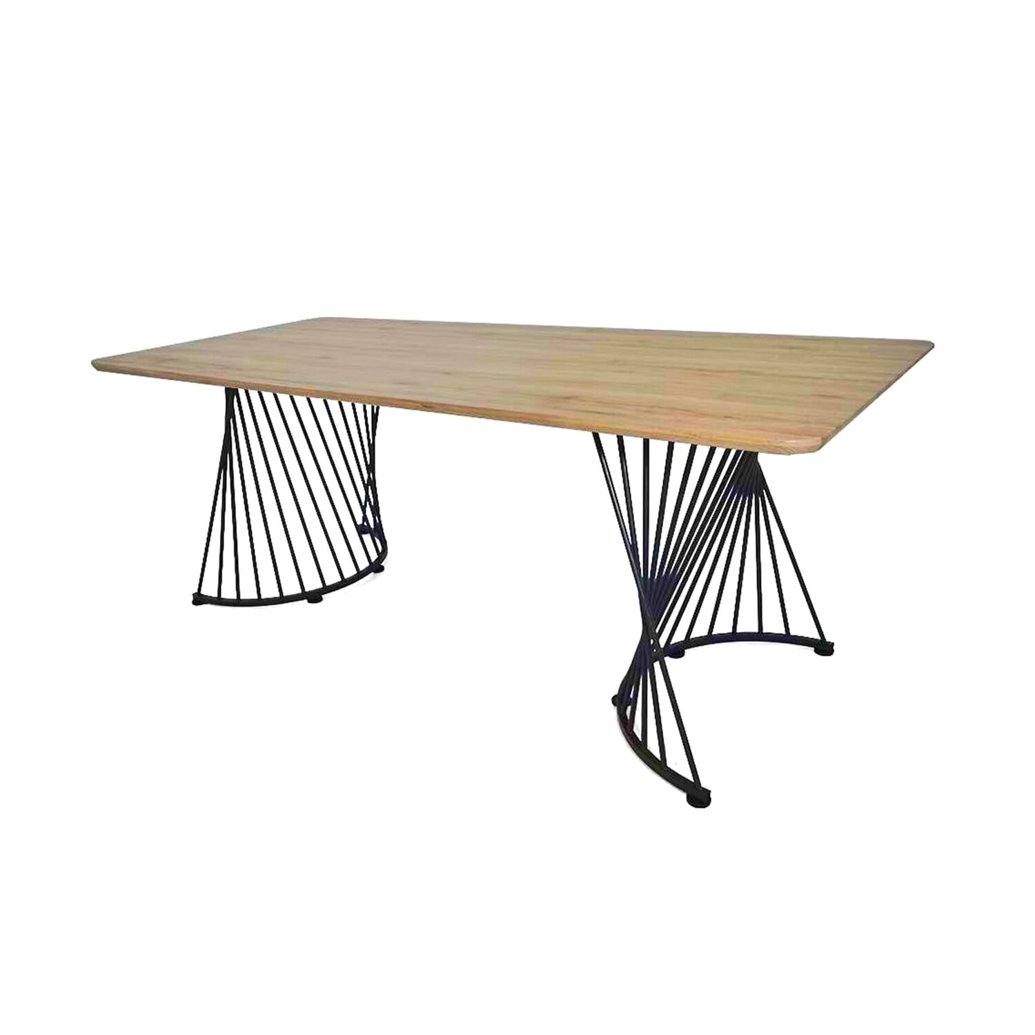 BenJara 80 Inch Dining Table, Natural Oak Brown Top, Dual Pedestal ...