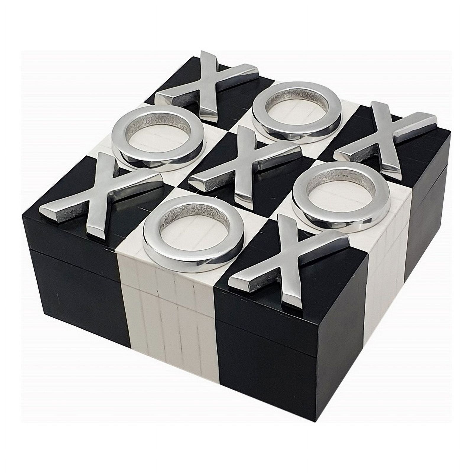8 Inch Decorative Tic Tac Toe Square Game Box, Silver Pieces, Black ...