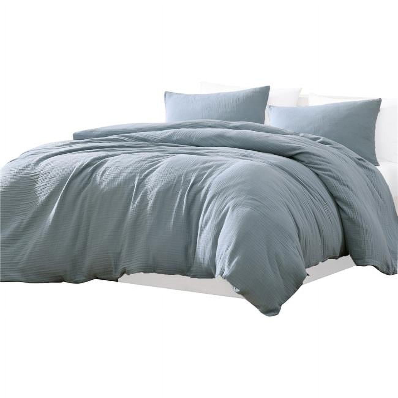 Uvi 3 Piece King Comforter Set, Cotton, Natural Crinkled Texture, Blue ...